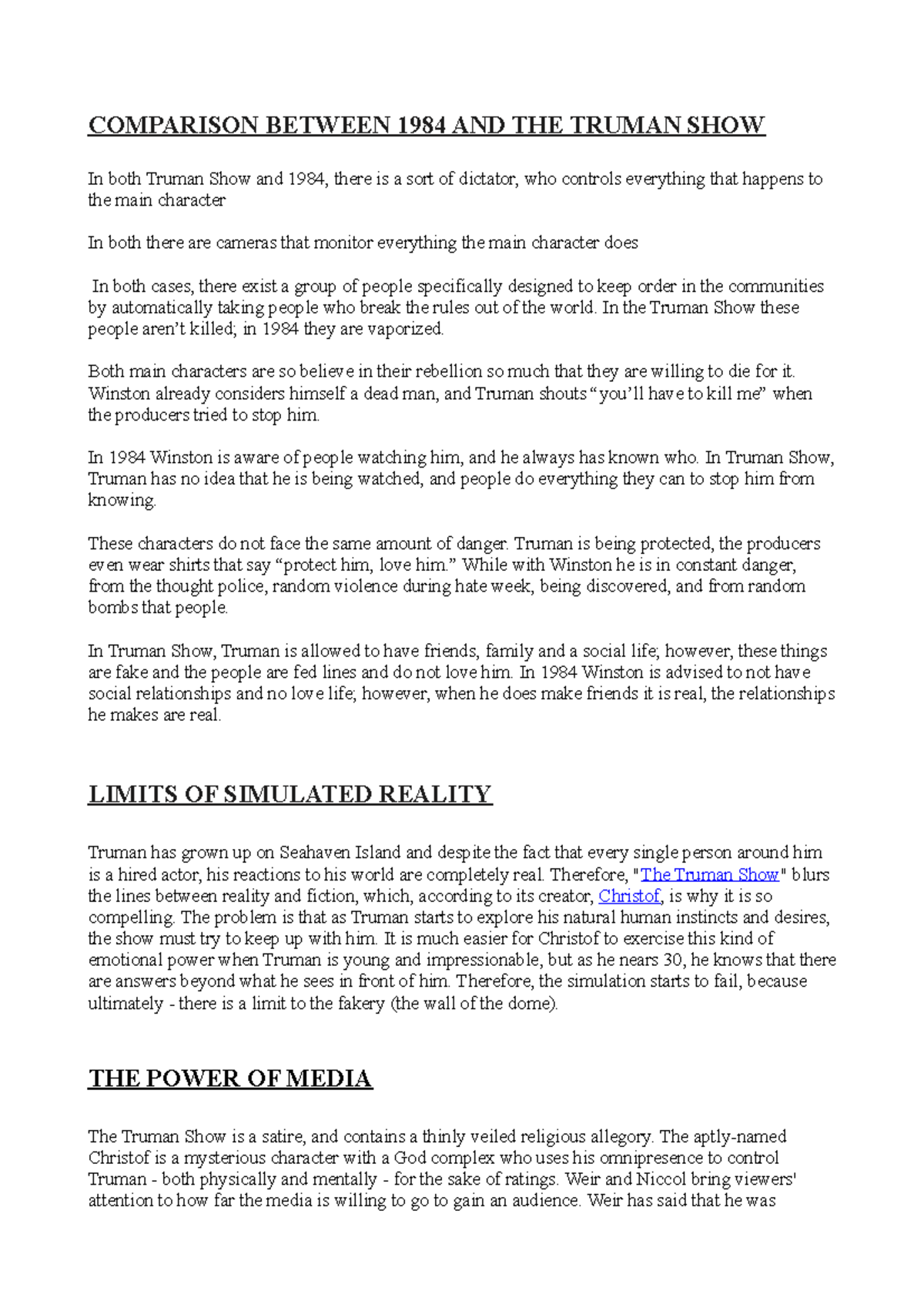 Nuovo Documento di Microsoft Office Word - COMPARISON BETWEEN 1984 AND ...