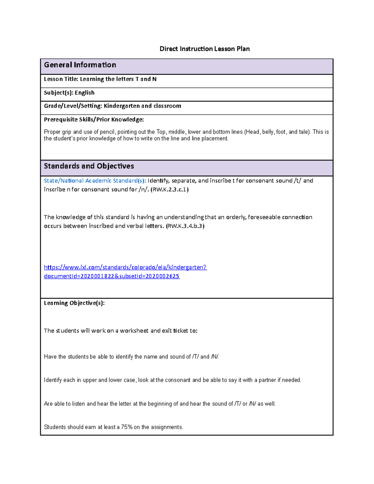 Chelsea Frantz lp direct instruction lesson plan - Direct Instruction ...