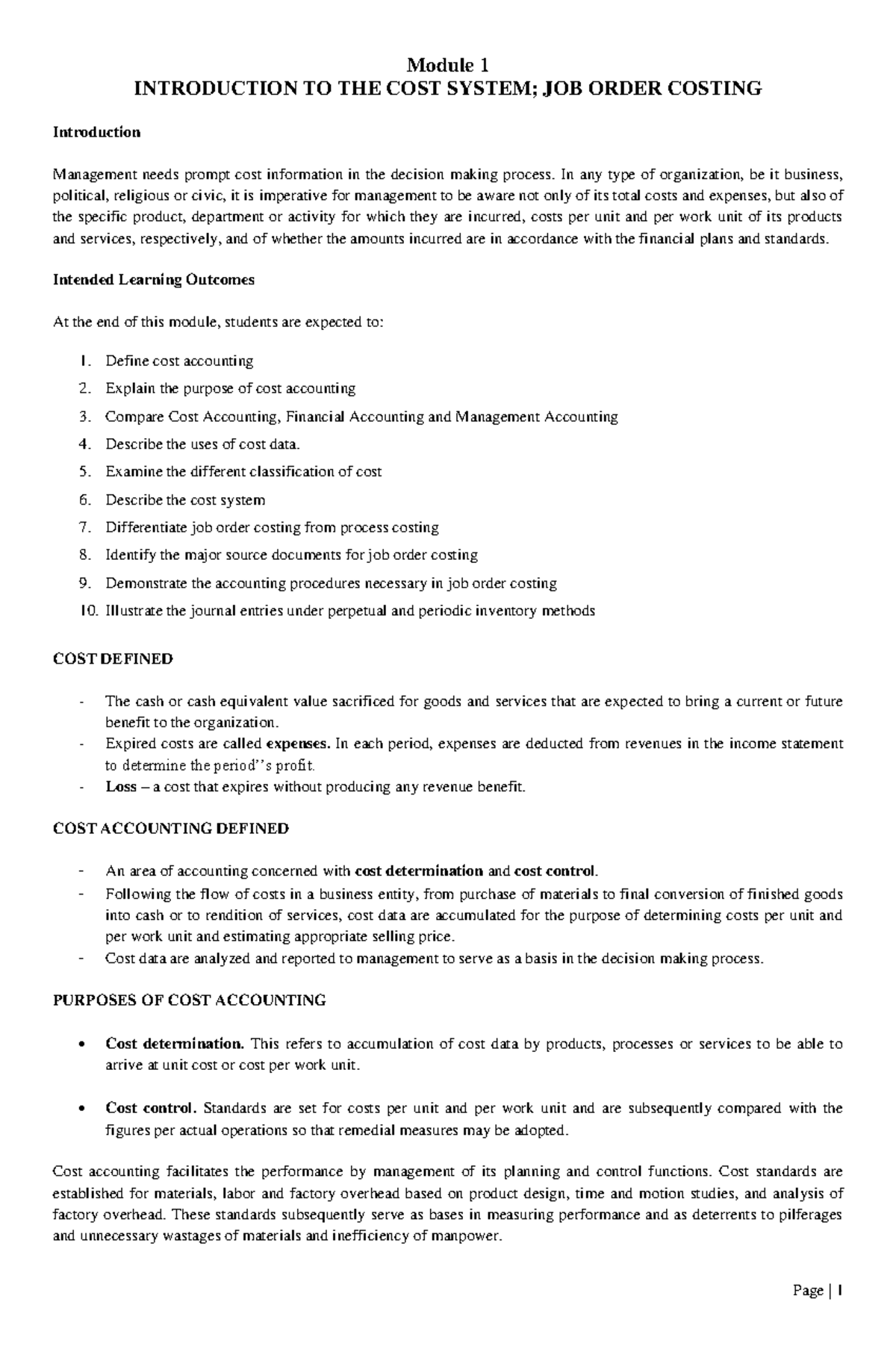 Module 1 Introduction to Cost System converted 2 - Module 1 ...