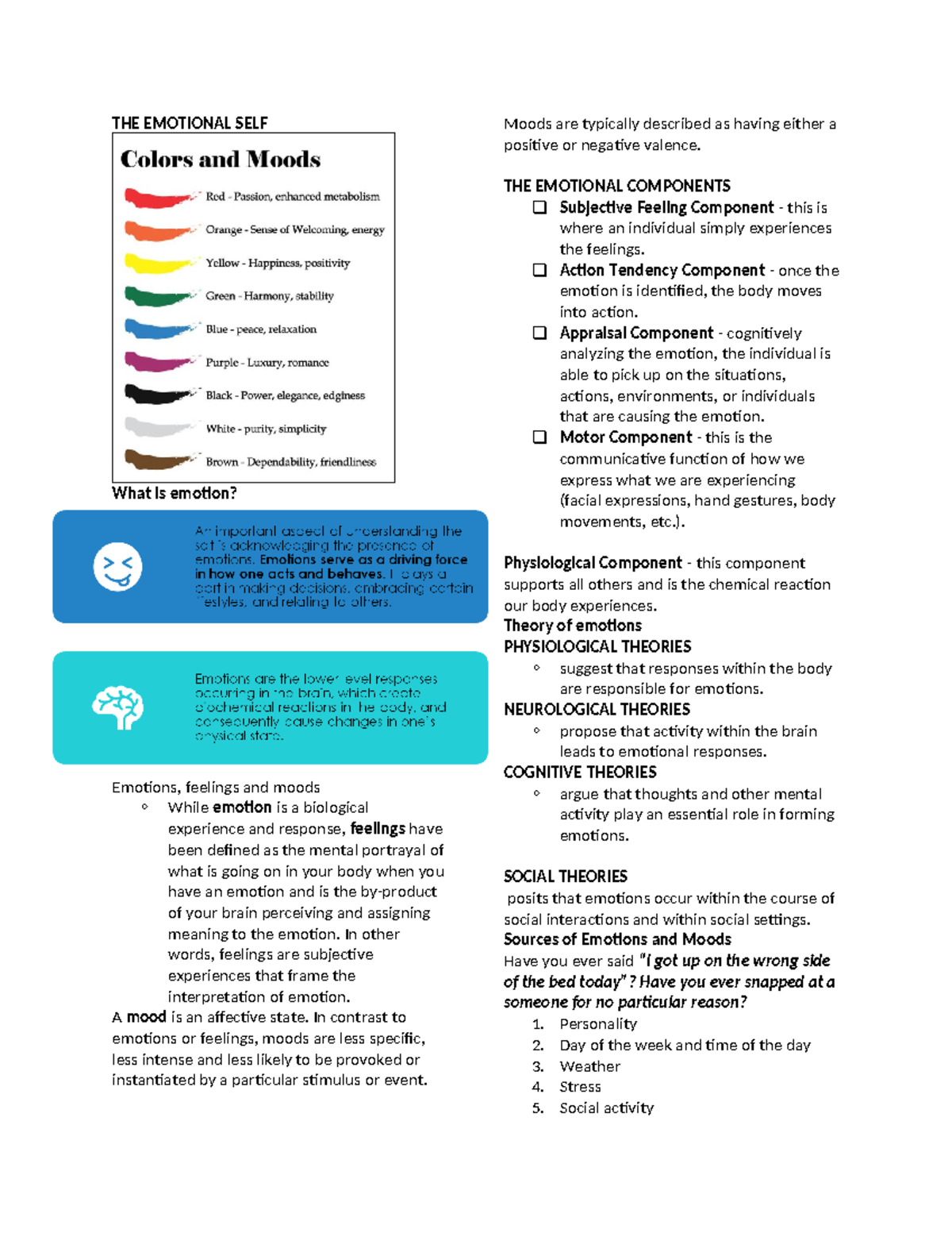 THE- Emotional-SELF - Emotional Self notes - THE EMOTIONAL SELF What is ...