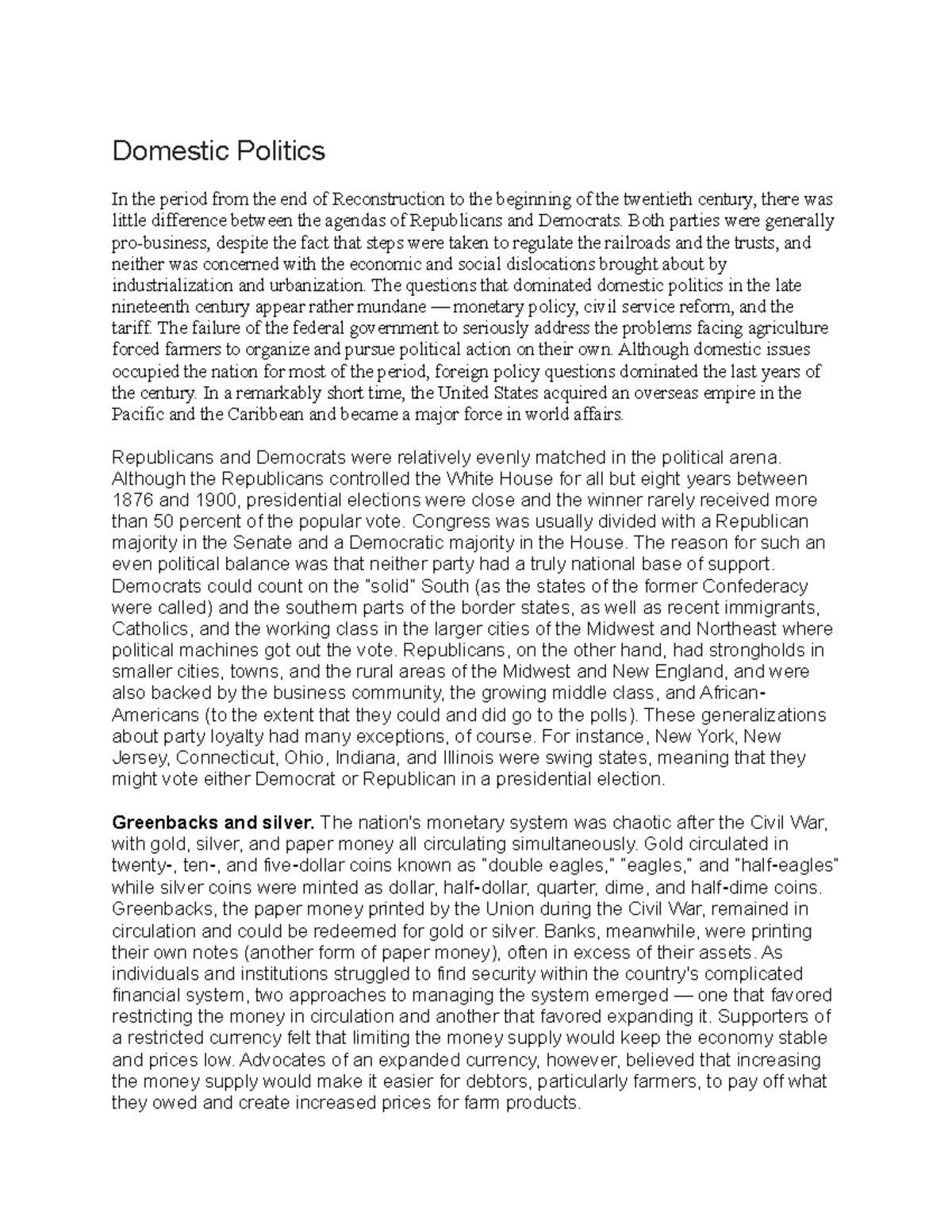 His new 1 - notes - Domestic Politics In the period from the end of ...