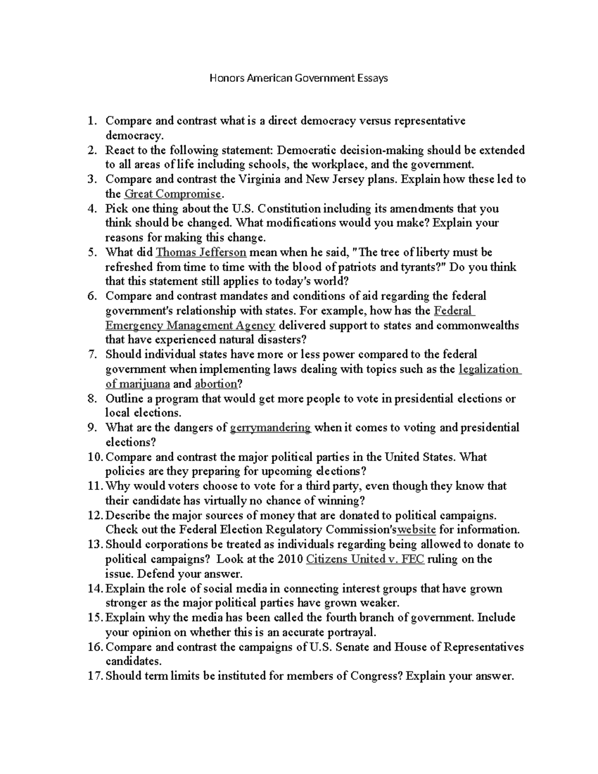 Honors American Government Essays - Honors American Government Essays ...