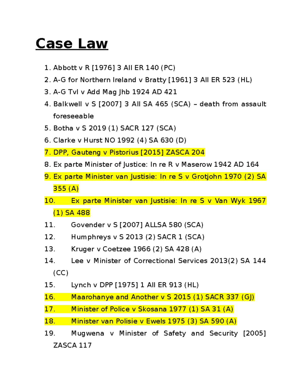 Criminal LAW Case Law - Case Law Abbott v R [1976] 3 All ER 140 (PC) A ...