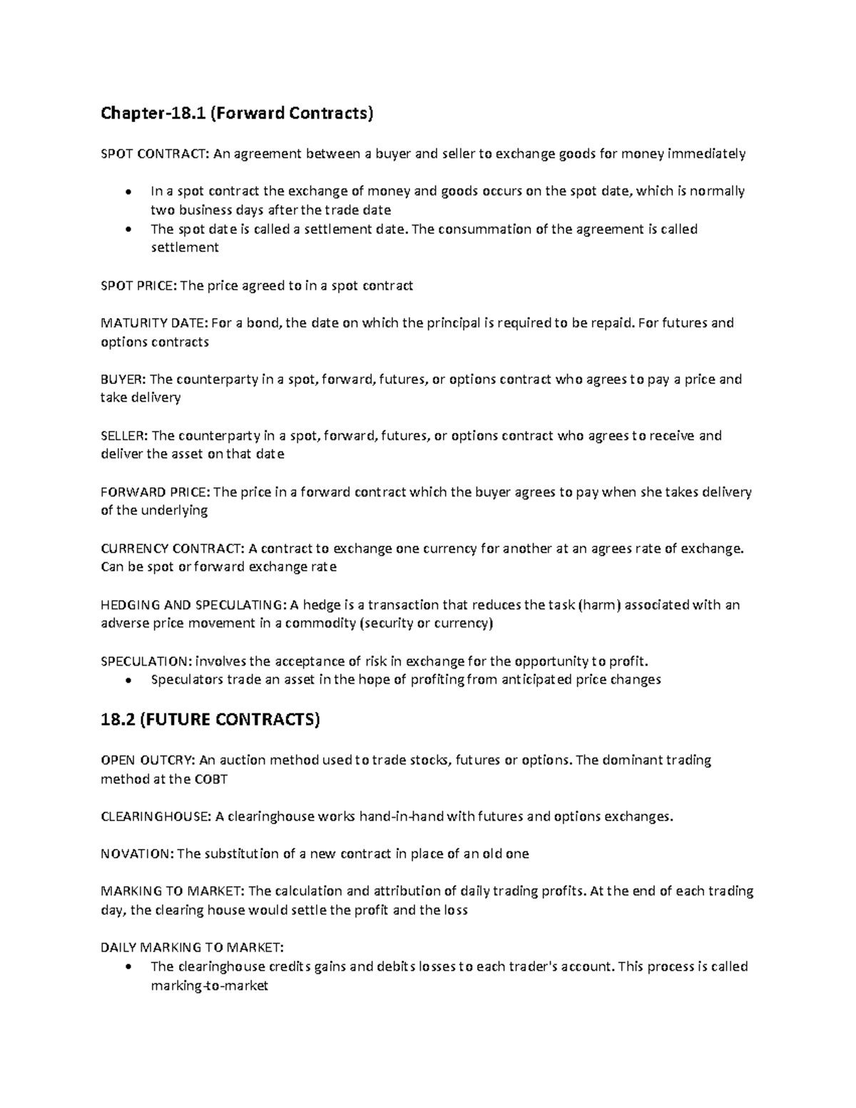Chapter-18 (Forward Contracts) - The consummation of the agreement is ...