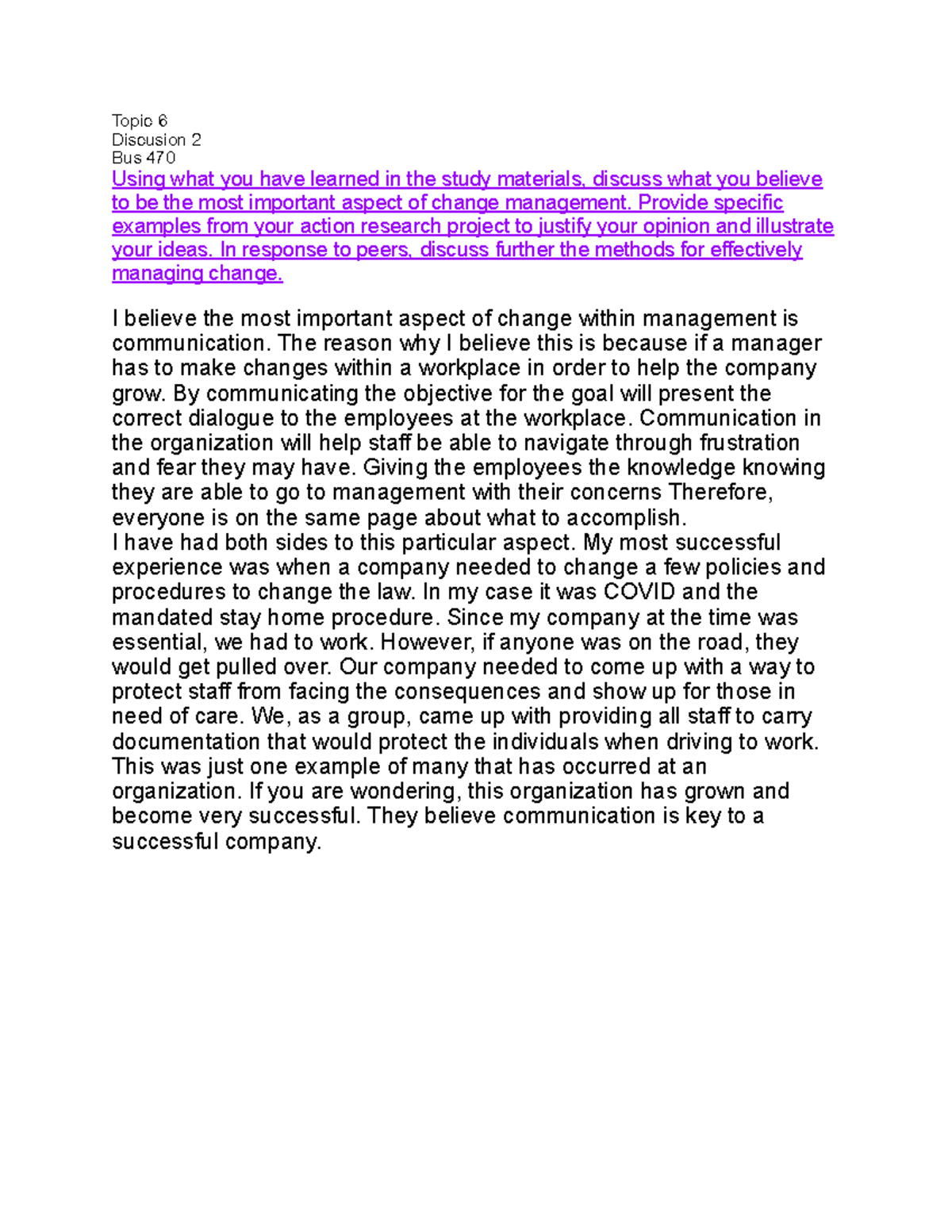 T6-DQ2-BUS 470 - Discussion on the topic week - Topic 6 Discusion 2 Bus ...