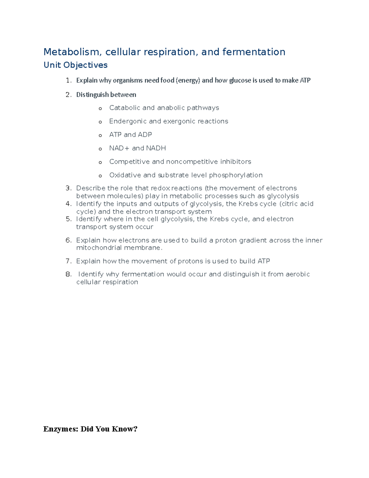 Biology modual 3 - some information - Metabolism, cellular respiration ...