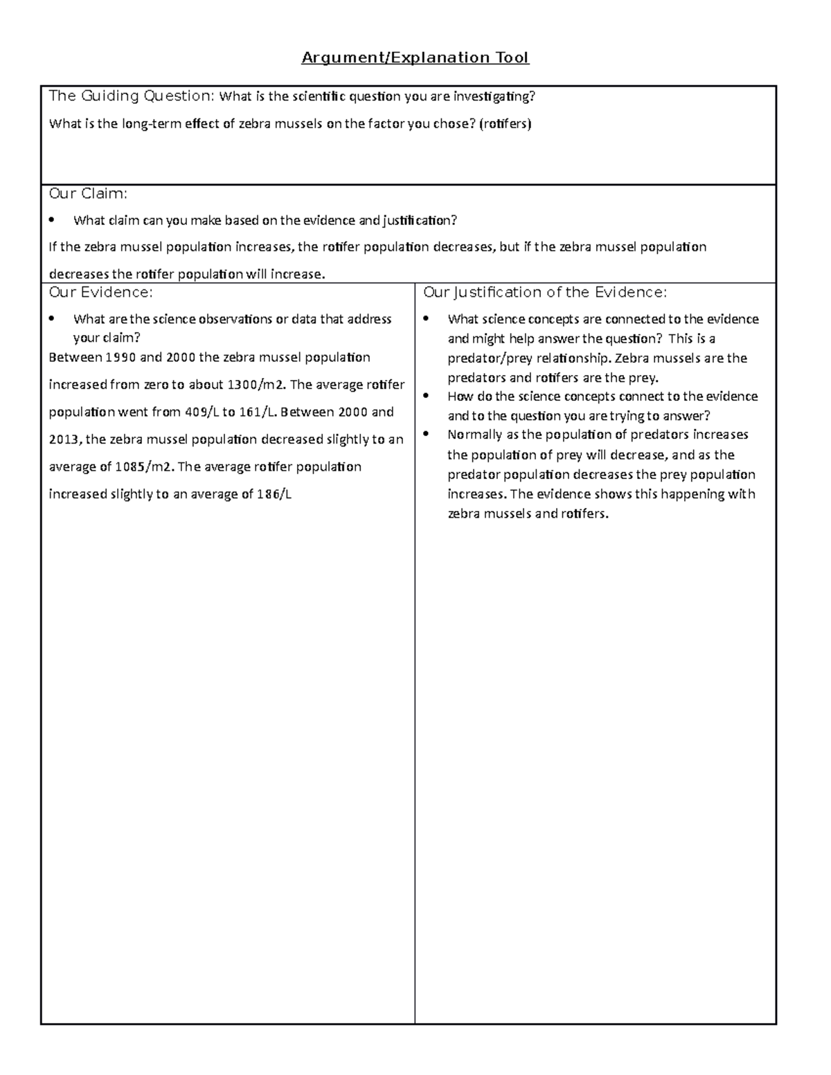 Argumentation Tool for Labs (10) (1) - Argument/Explanation Tool The ...