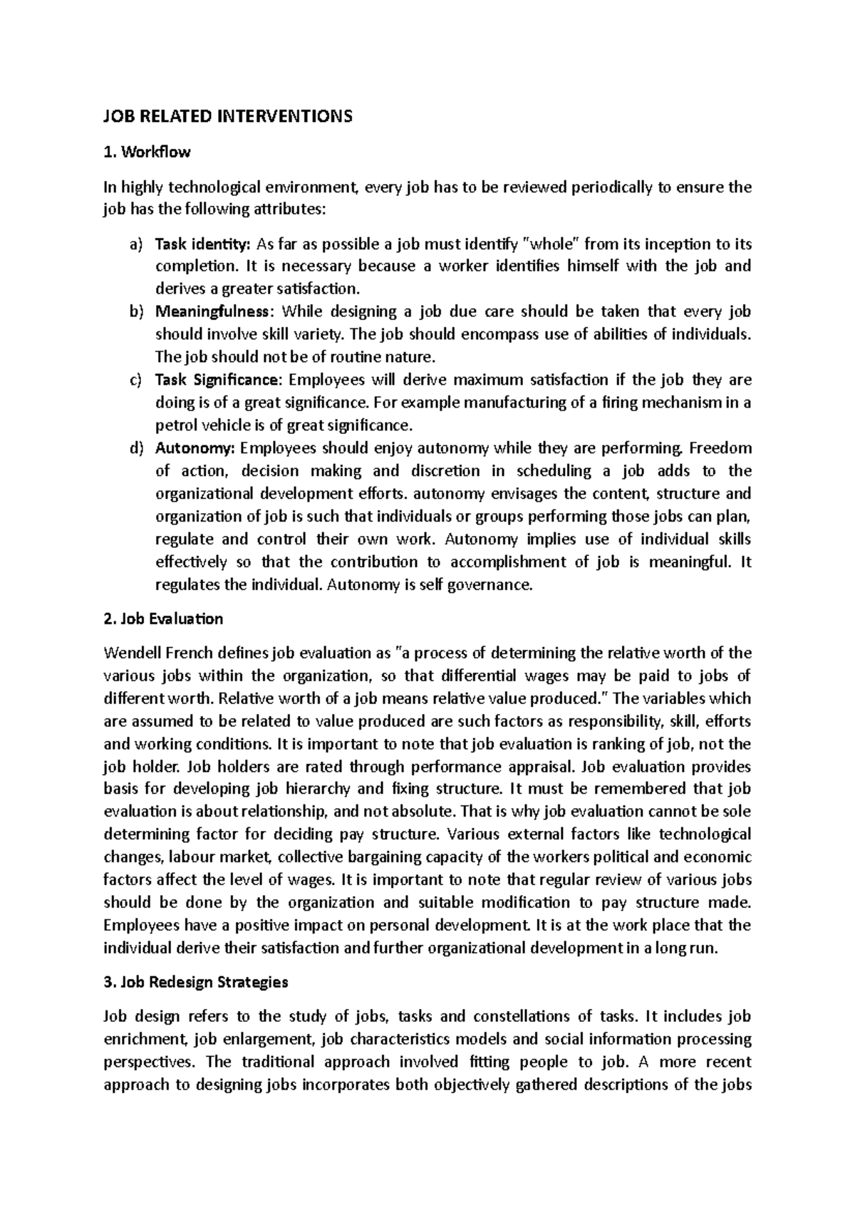 JOB Related Interventions - JOB RELATED INTERVENTIONS Workflow In ...