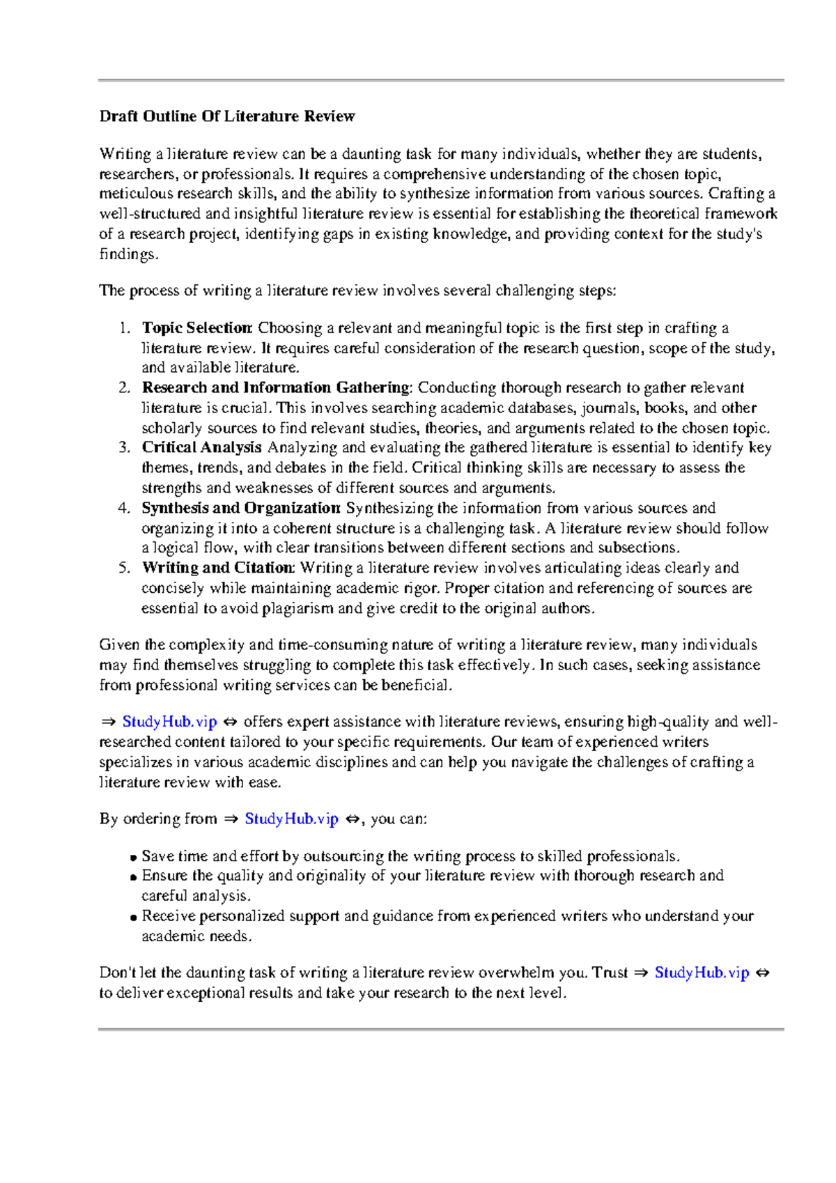 Draft Outline Of Literature Review - Draft Outline Of Literature Review Writing a literature ...