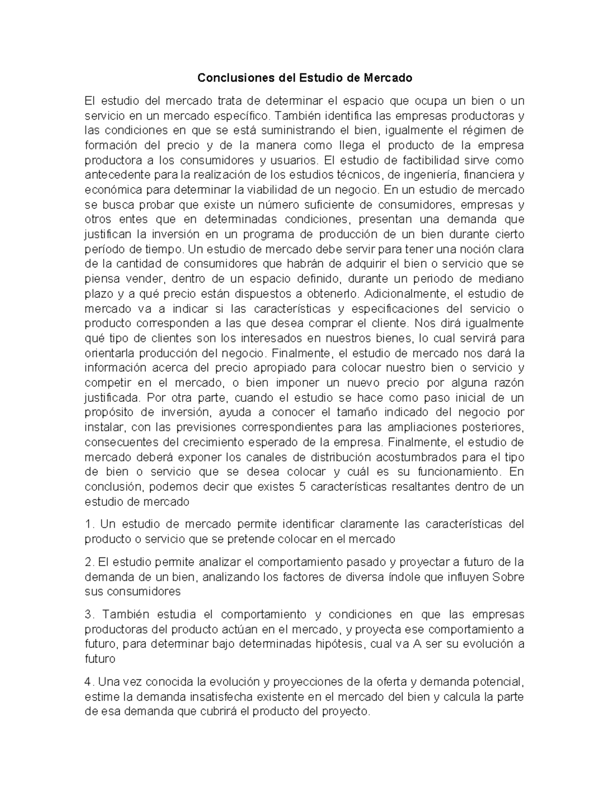 Conclusiones del Estudio de Mercado - También identifica las empresas ...