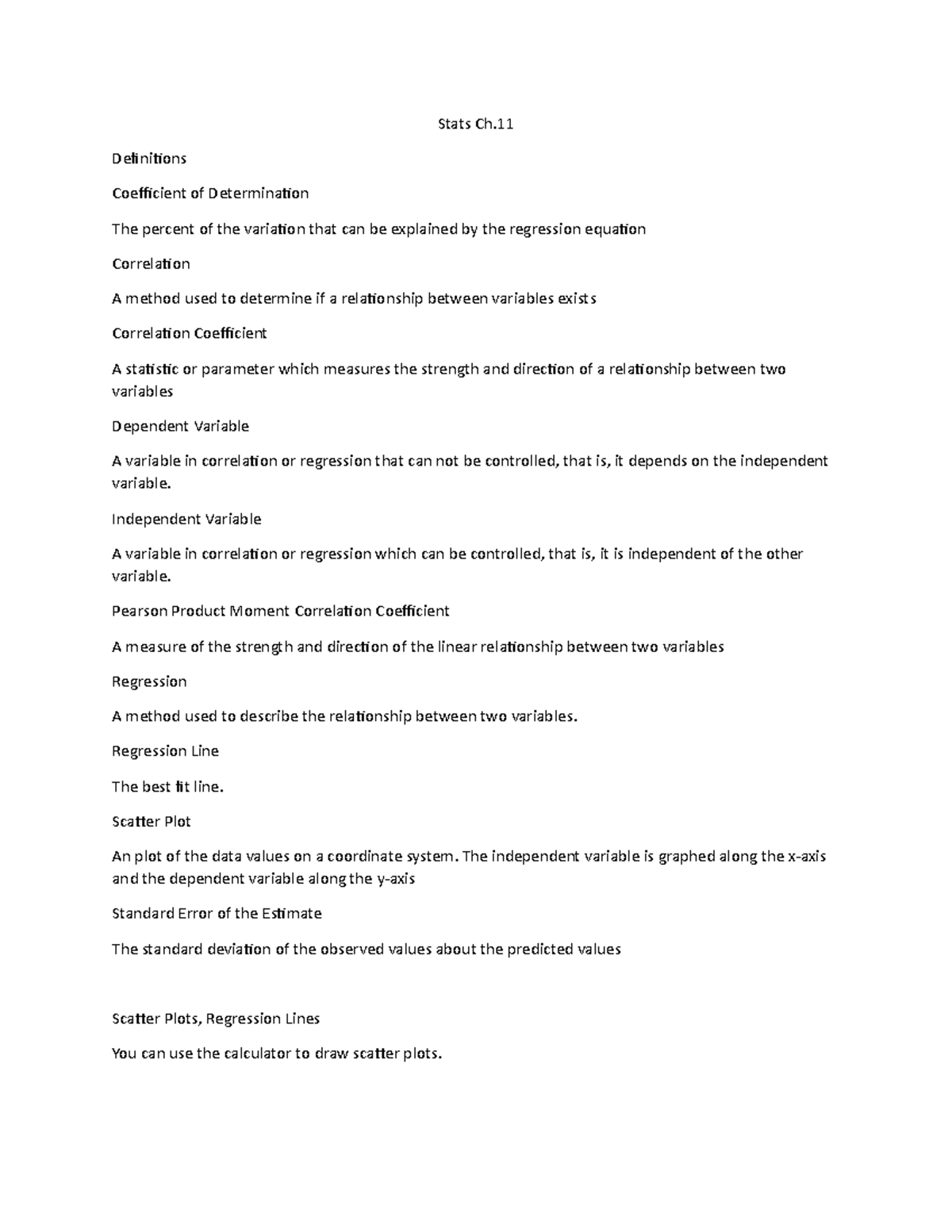Statistics chapter 11 - Stats Ch Definitions Coefficient of ...