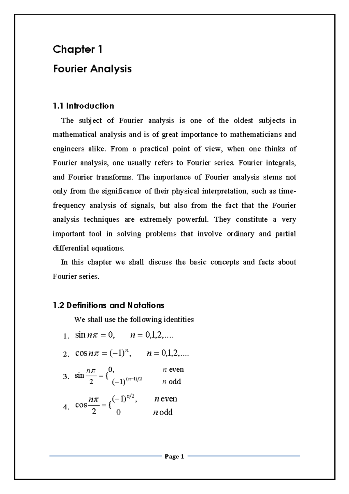 Math 4 2021 - BOOK - Page 1 Chapter 1 Fourier Analysis 1 Introduction ...