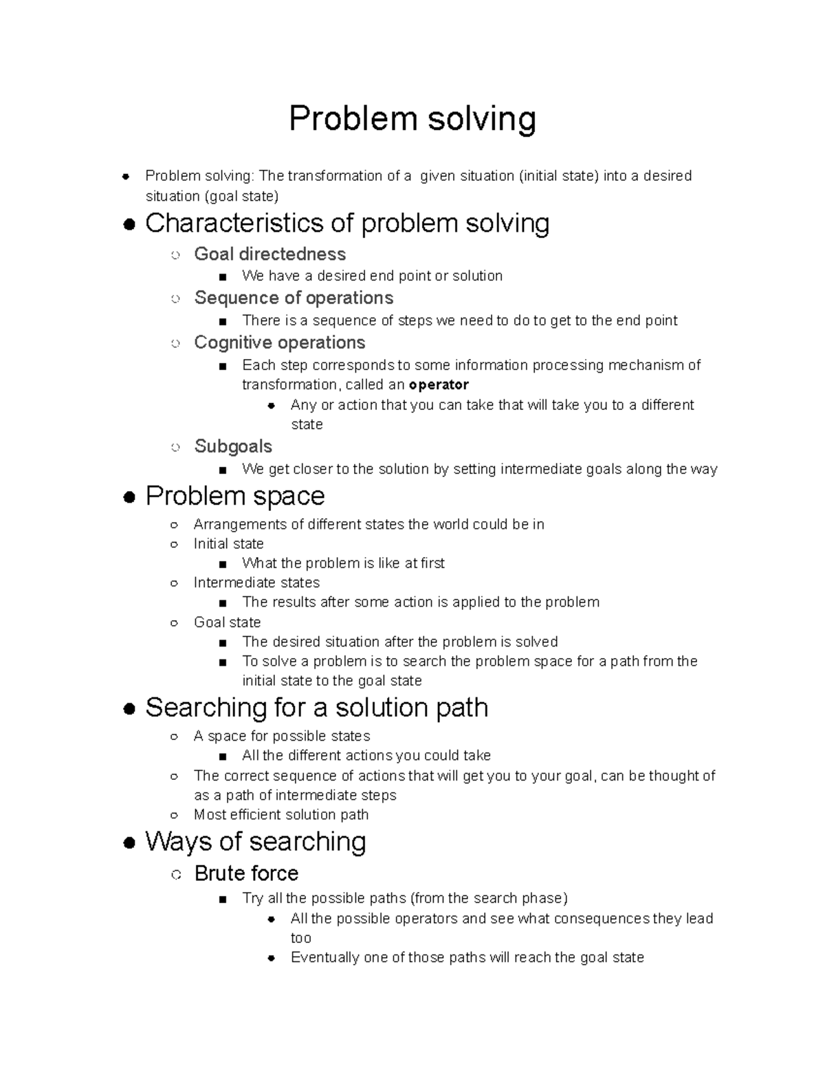 Cognitive approach - Problem solving - Cogs 100 - queensu - Studocu