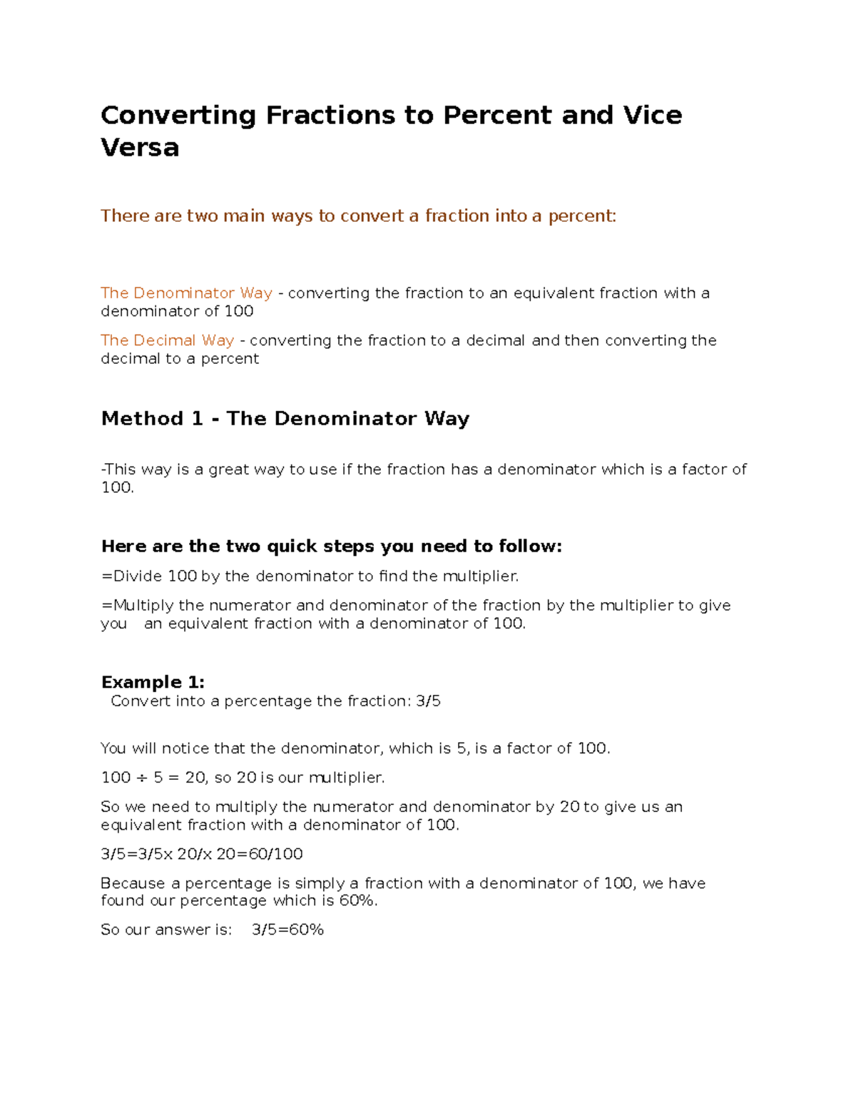 Converting Fractions to Percent and Vice Versa - Converting Fractions ...