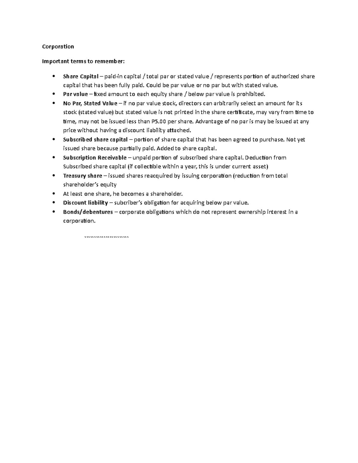 Corporation - Lecture notes wds - Corporation Important terms to ...