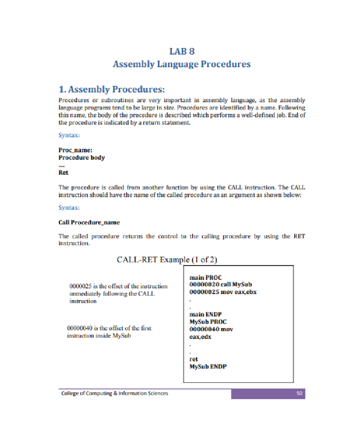 Lab # 8 - its lab material and problem-solving questions for computer ...