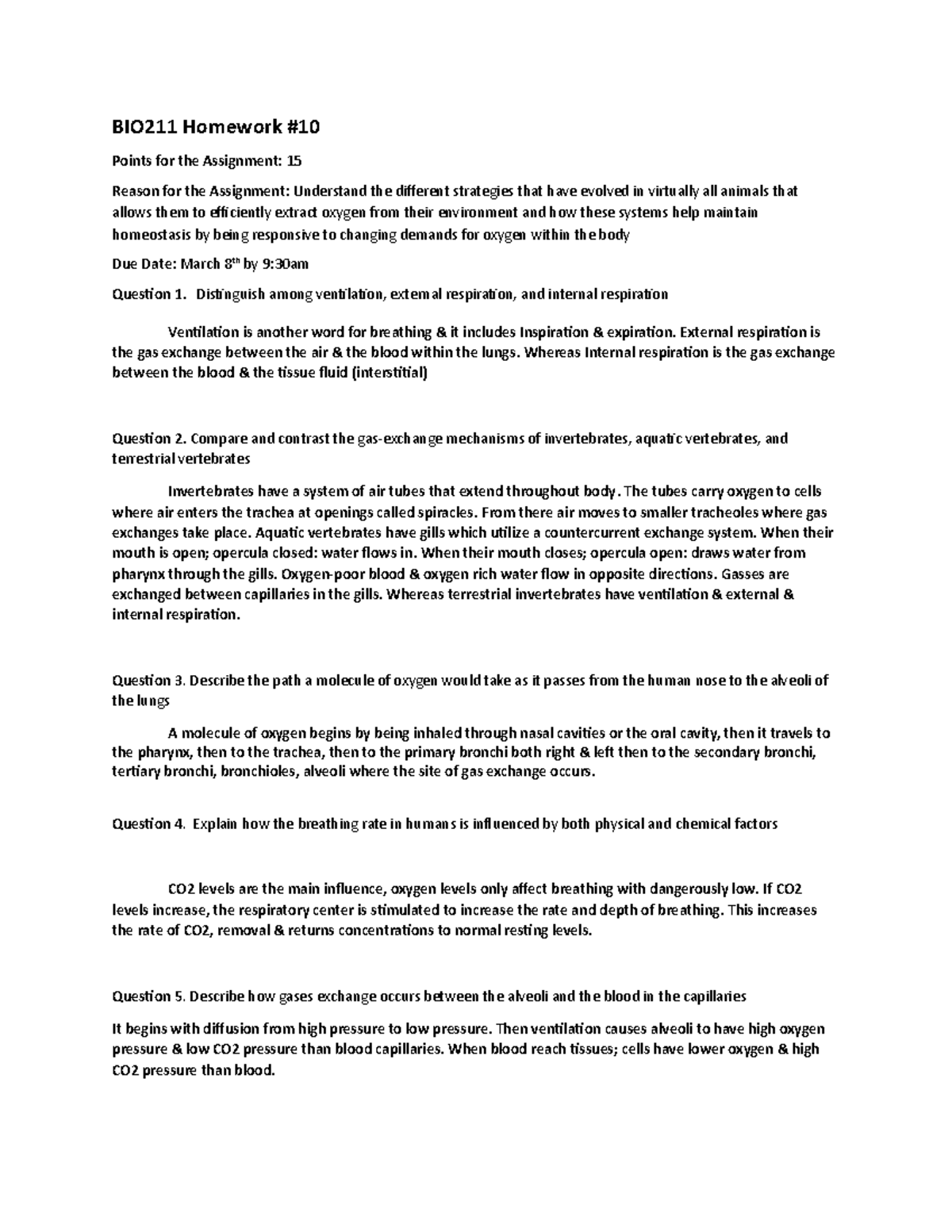 BIO 211 Homework 10 - Bio Hw - BIO211 Homework Points for the ...