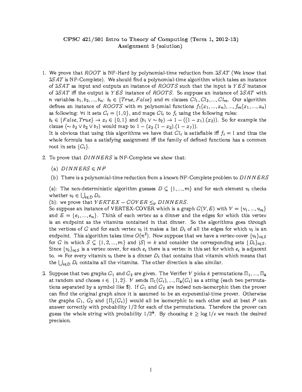 Assignment 5 - Solutions - CPSC 421/501 Intro to Theory of Computing ...