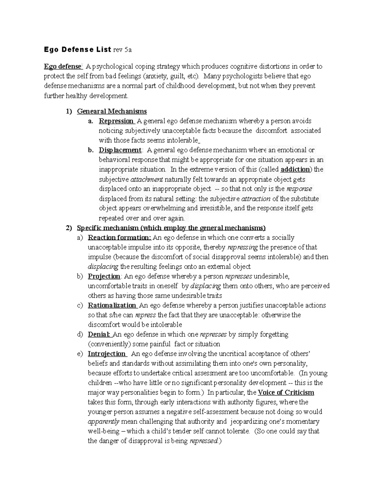 3-Ego Defense List rev5a - Ego Defense List rev 5a Ego defense: A ...