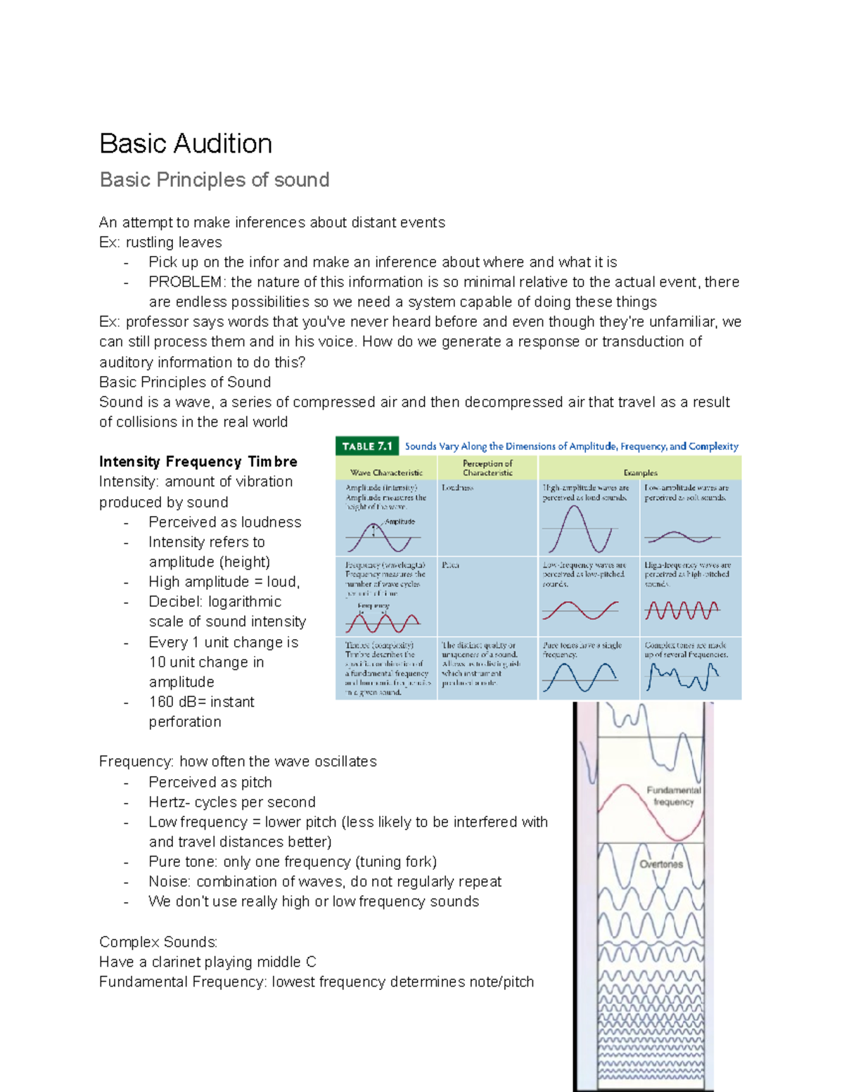 BP Post exam 1 - Notes from after midterm - Basic Audition Basic ...