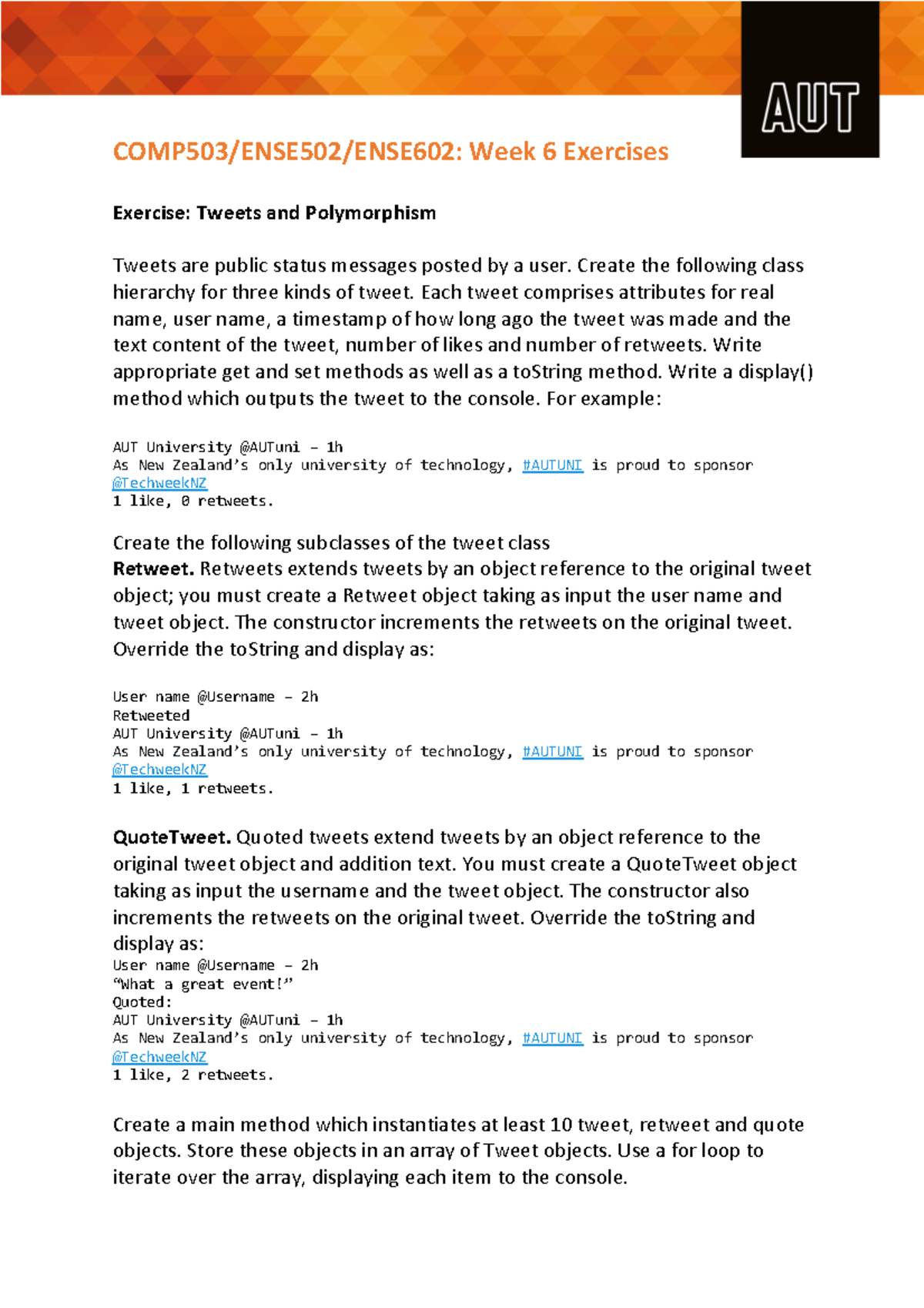 Wk07 Exercises Na Warning Tt Undefined Function 32 Exercise T Weets And Polymorphism