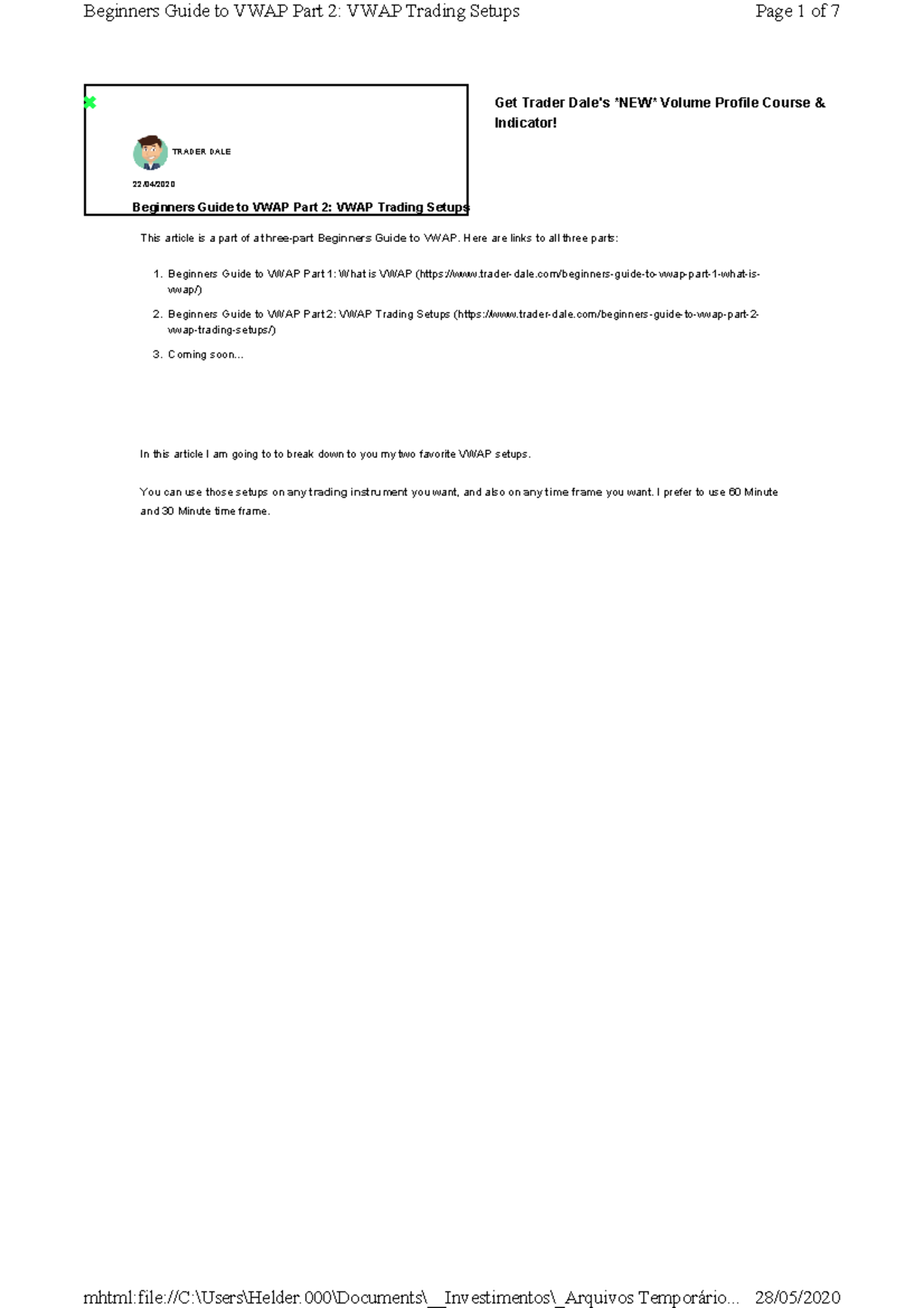 Trader DALE-Beginners Guide to VWAP Part 2 VWAP Trading Setups - Get ...