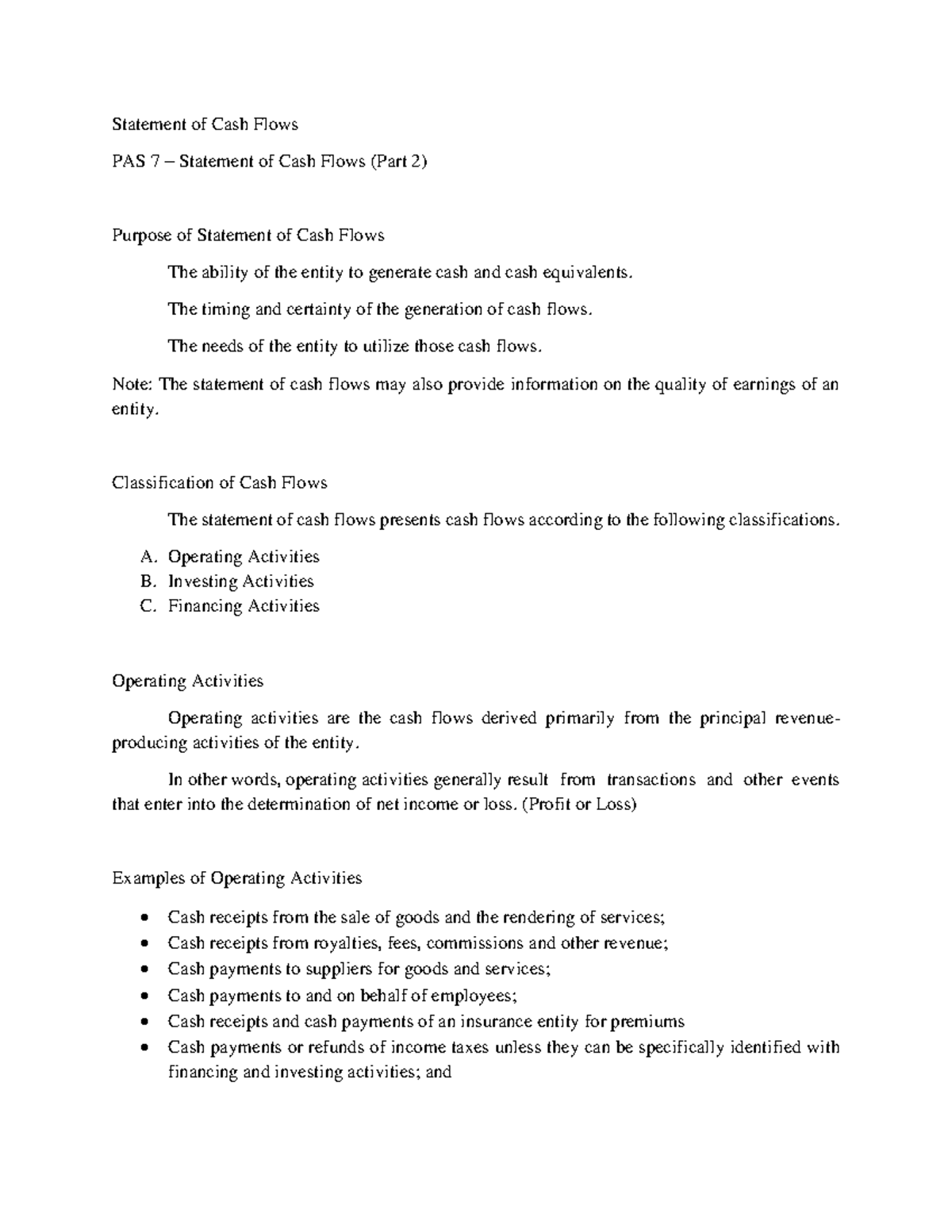 Statement of Cash Flows - CFAS - DHVSU - Studocu