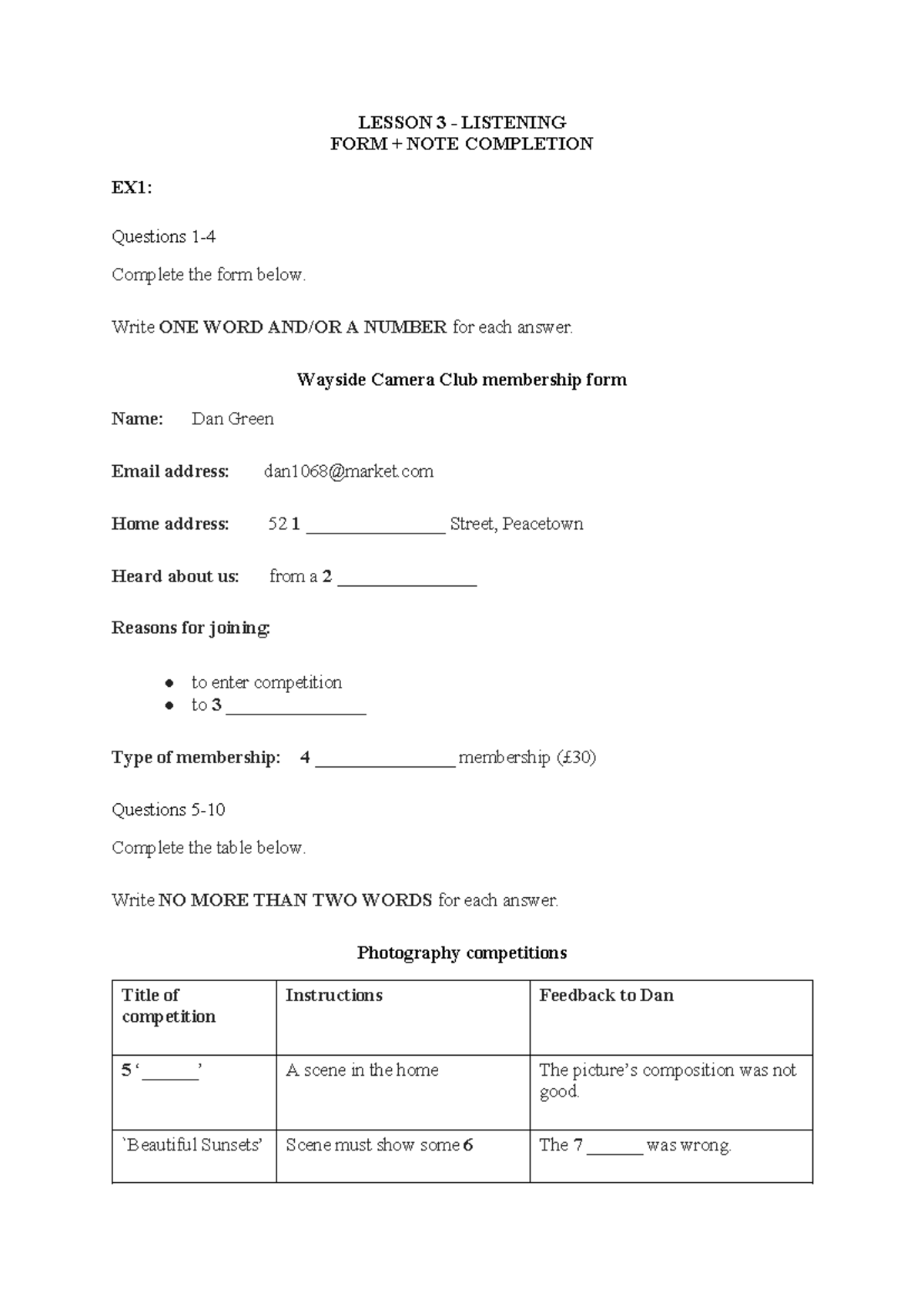 Lesson 3 - FOR Students - Listening practice - LESSON 3 - LISTENING ...