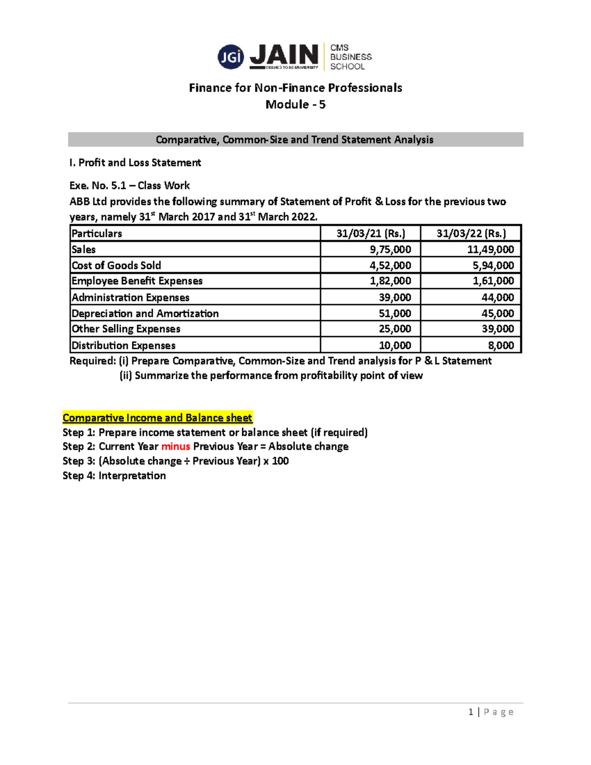 New class practice - Comparative, Common-Size and Trend Statement ...