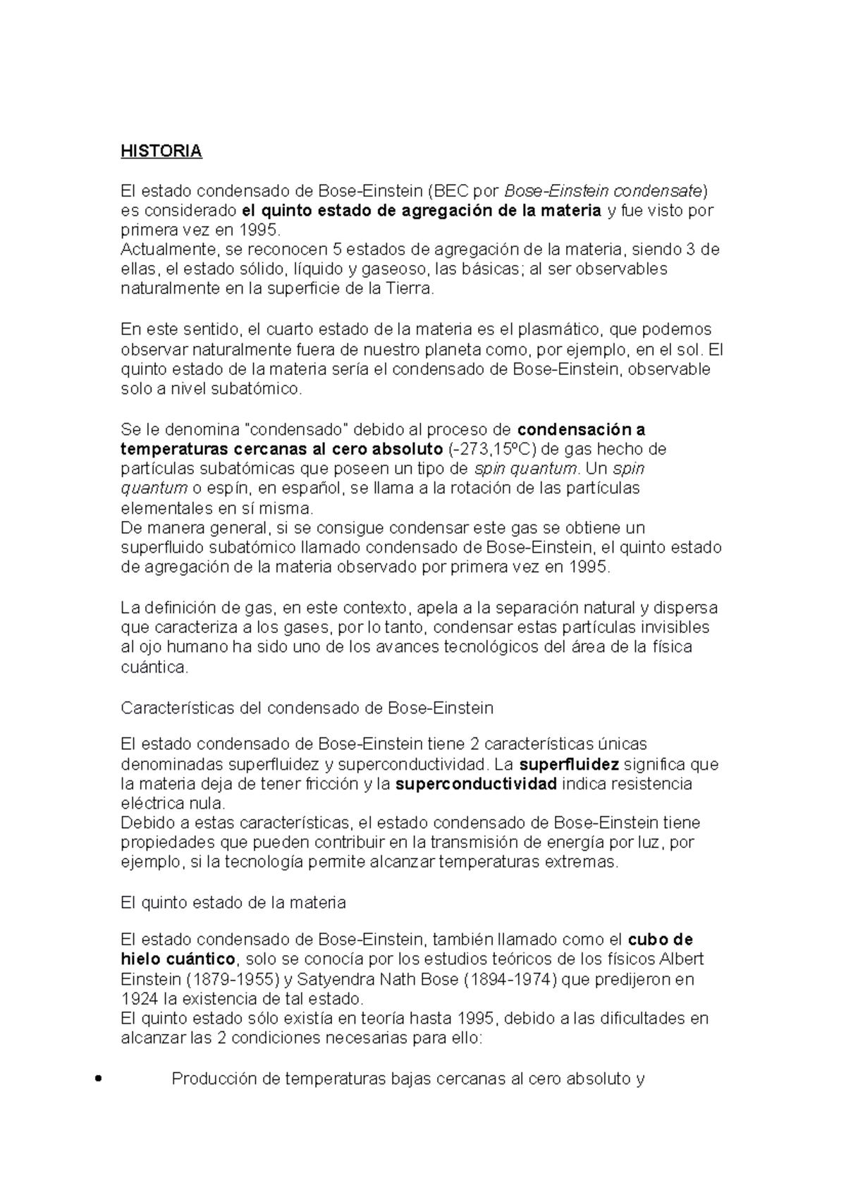 Condensado DE BOSE Einstein - HISTORIA El estado condensado de Bose ...