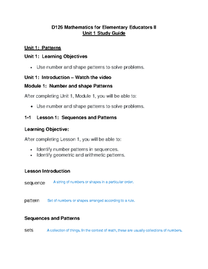 D125 Unit 5 Study Guide - D125 Mathematics for Elementary Educators ...