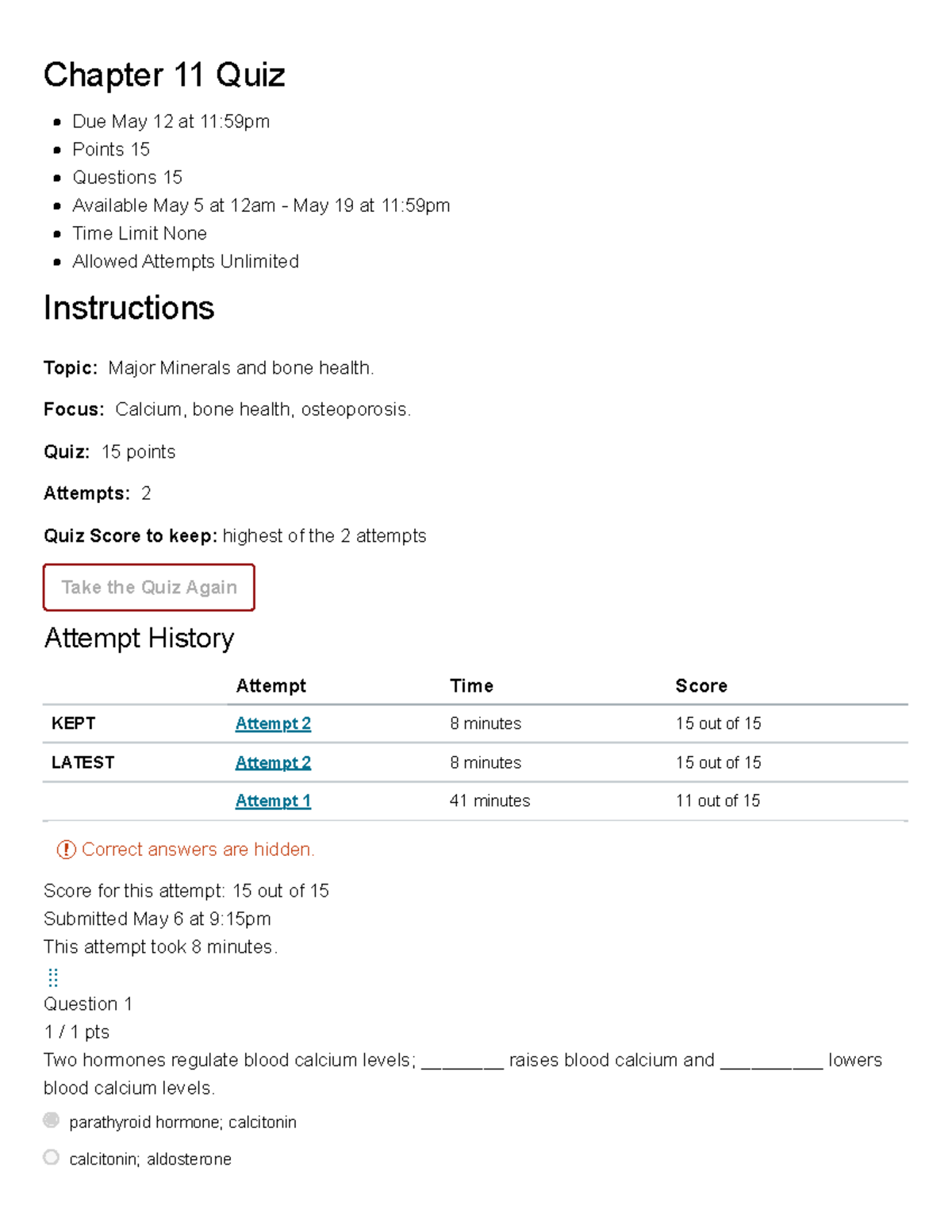 Chapter 11 Quiz Nutrition for Health Sciences 33523-933 - Chapter 11 ...