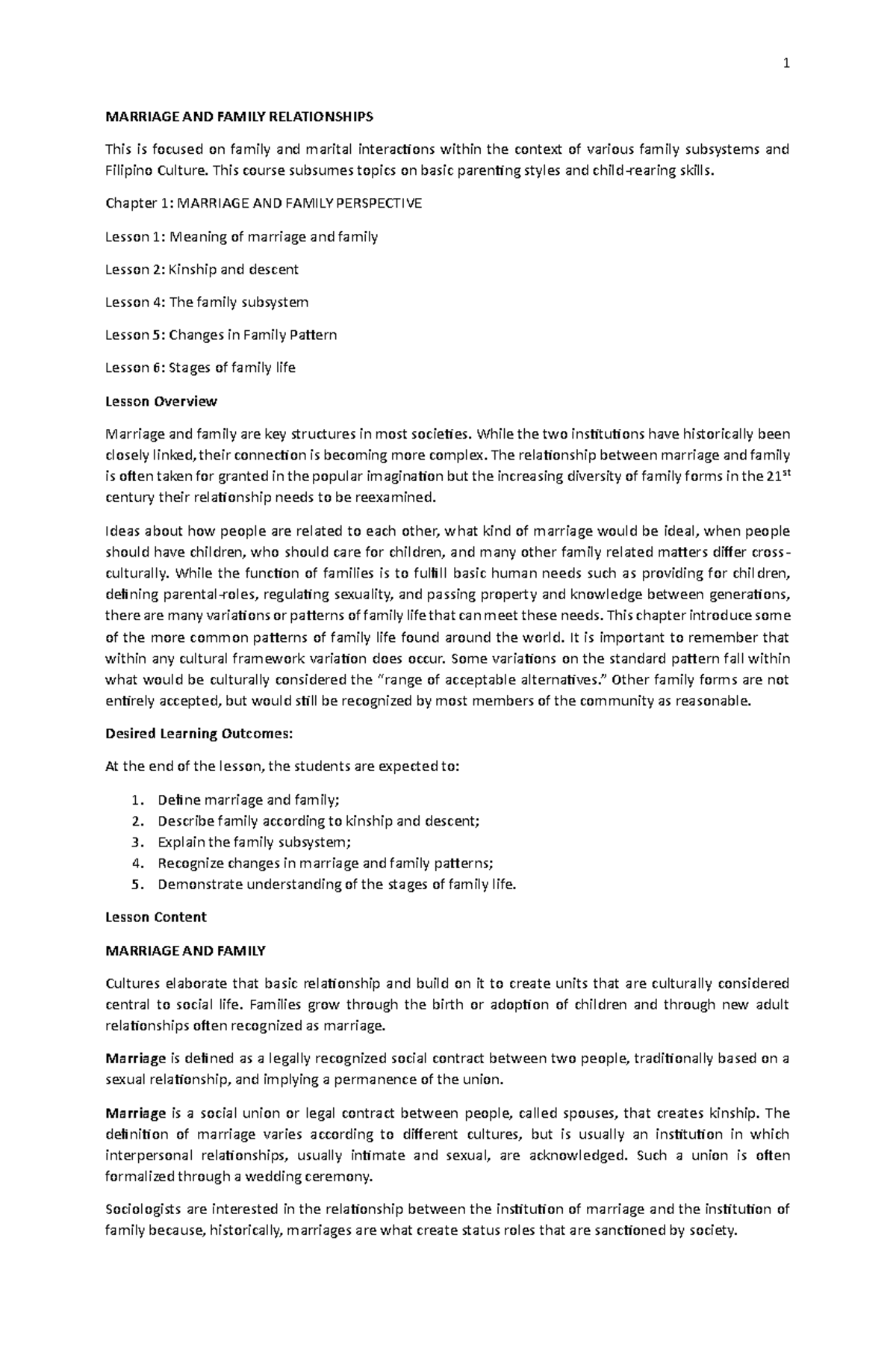 Marriage AND Family Relationships - MARRIAGE AND FAMILY RELATIONSHIPS ...