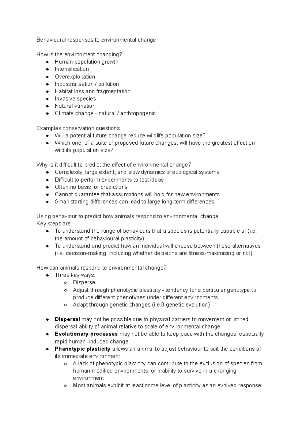 Behavioural responses to environmental change - the amount of ...