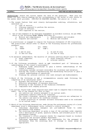 Re SA B44 FAR First PB Exam Questions Answers Solutions - ReSA - THE ...