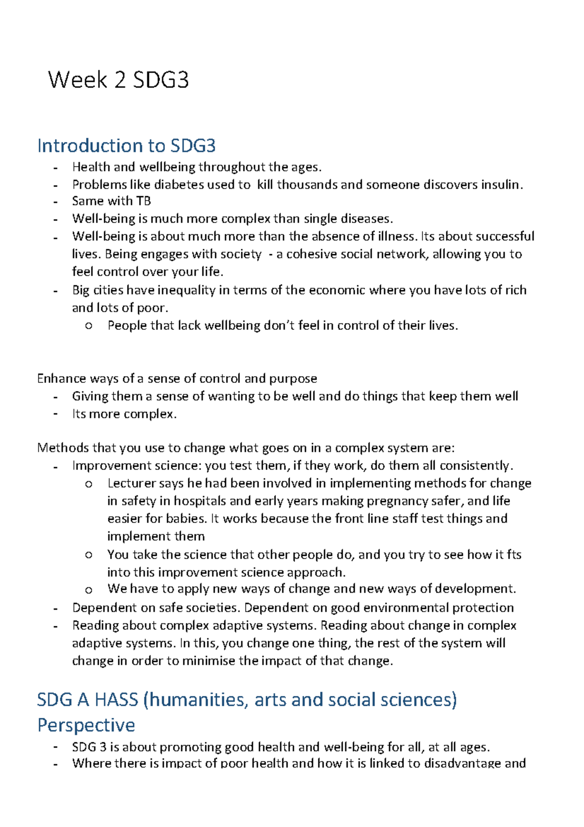 Week 2 SDG3 - notes - Introduction to SDG Health and wellbeing ...