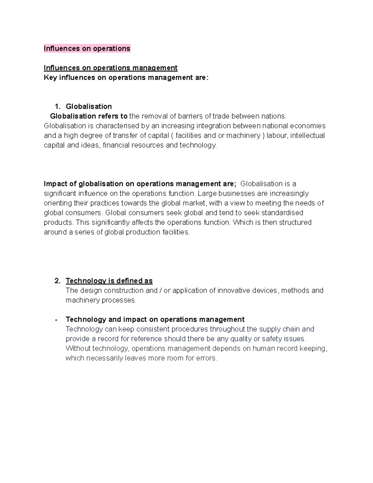 Business Studies YR 12 TERM 1 - Influences on operations Influences on ...