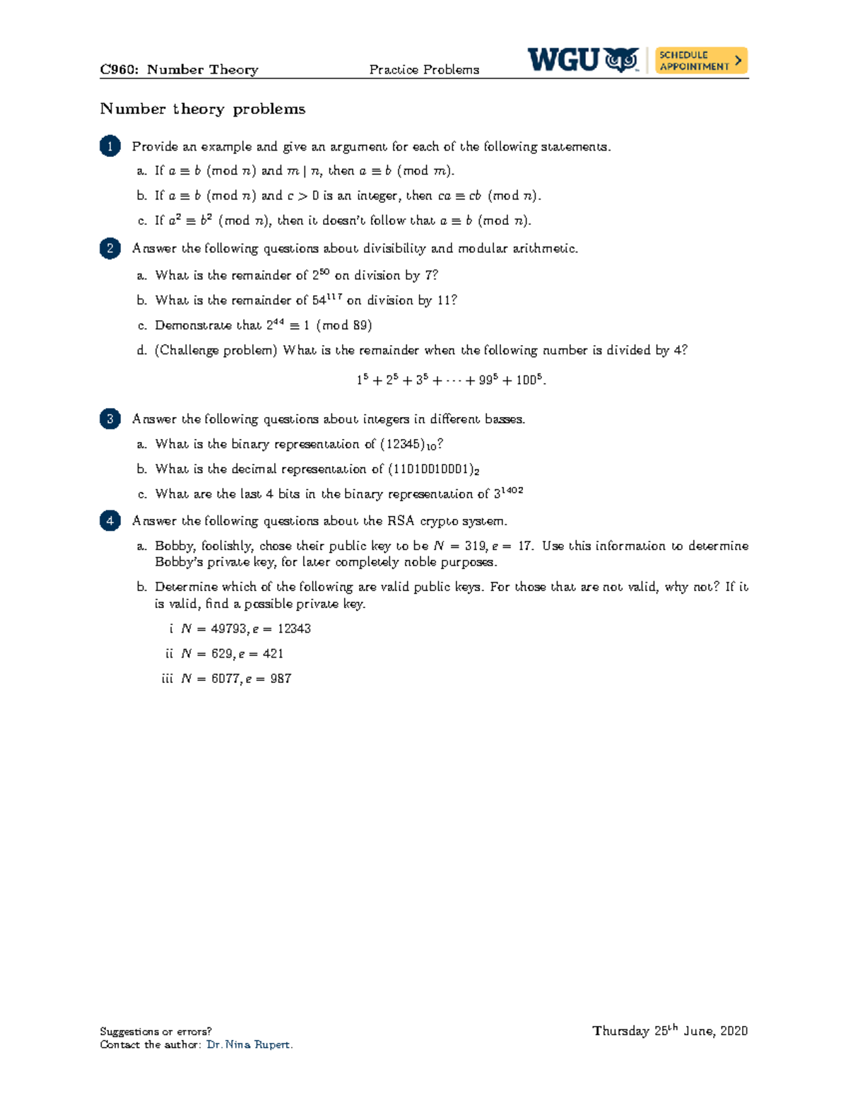 C960 NT questions - Practice Materials - C960: Number Theory Practice Problems Number theory ...