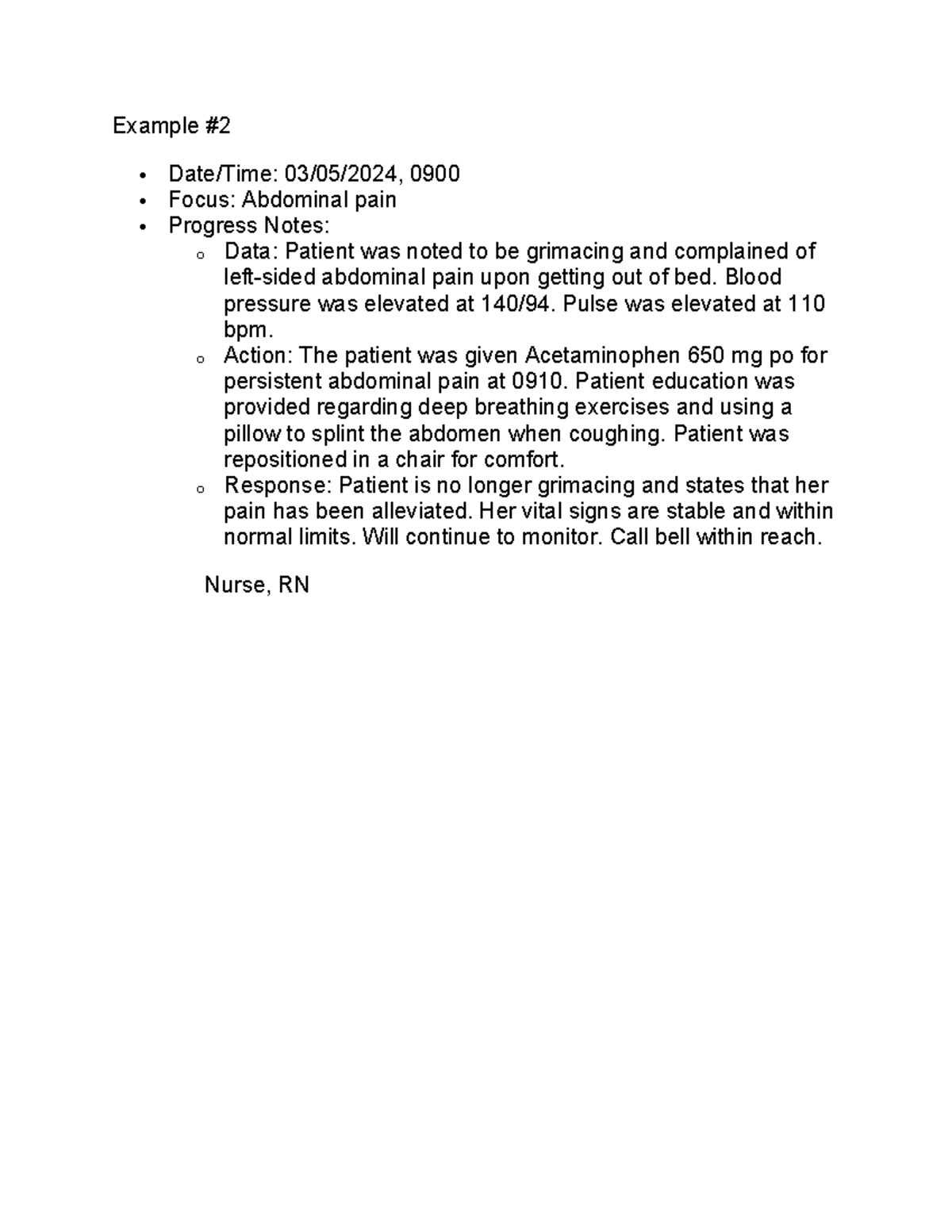 DAR Note Example#2 - pnc 220 - Example Date/Time: 03/05/2024, 0900 ...