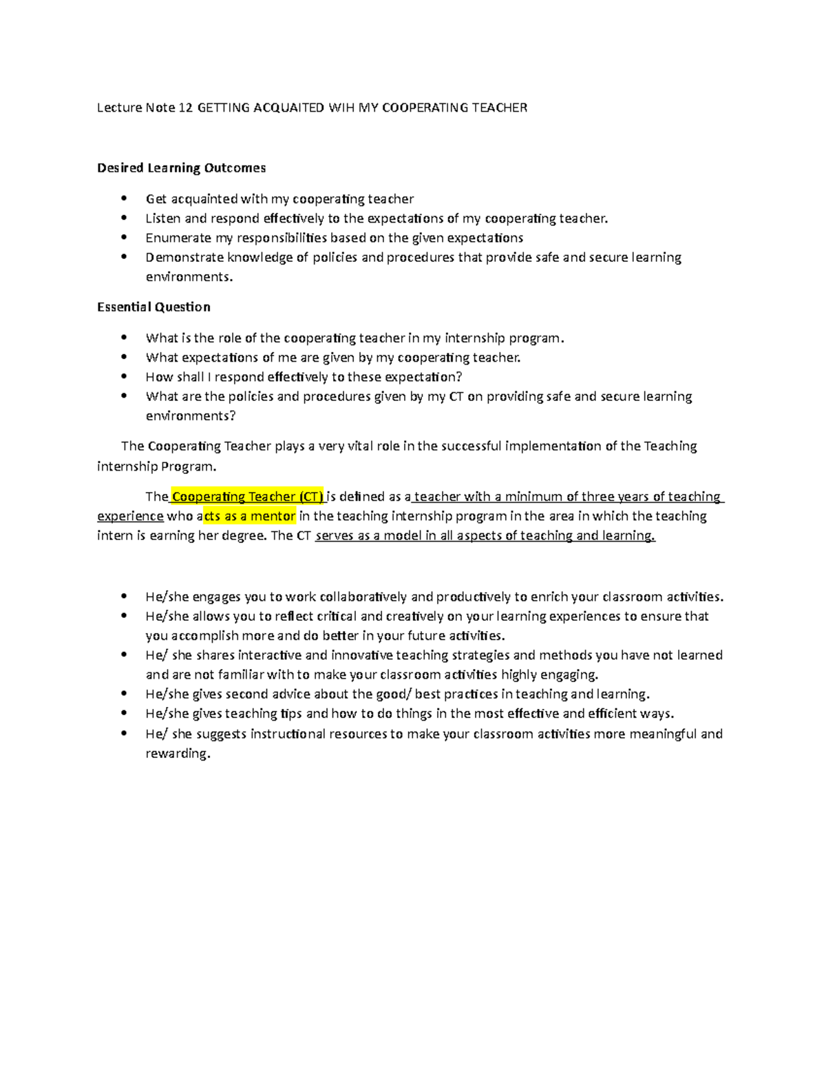 Educ 10 lecture Note 11 - Lecture Note 12 GETTING ACQUAITED WIH MY ...