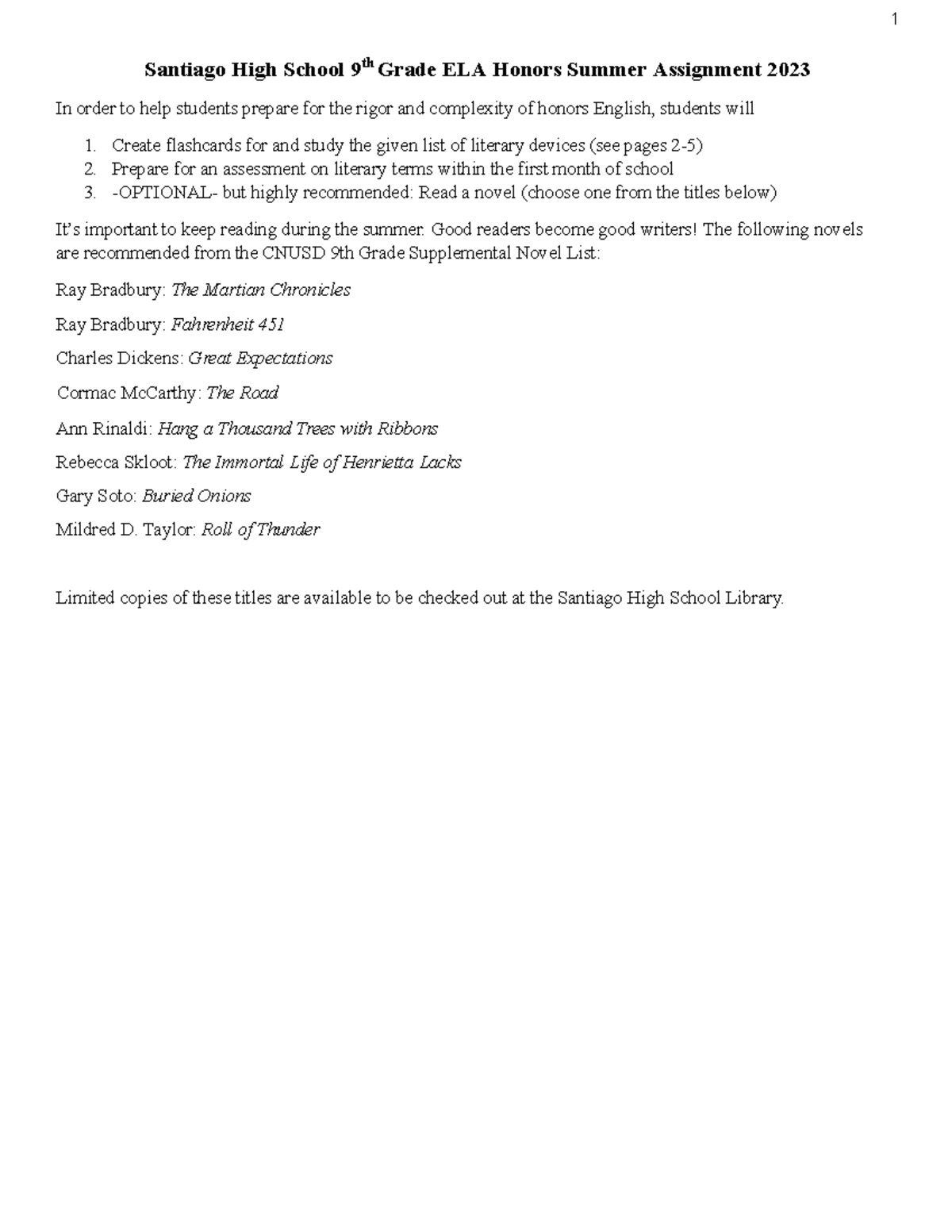 642052668 ela 9h summer 2023 1 - Santiago High School 9 th Grade ELA ...