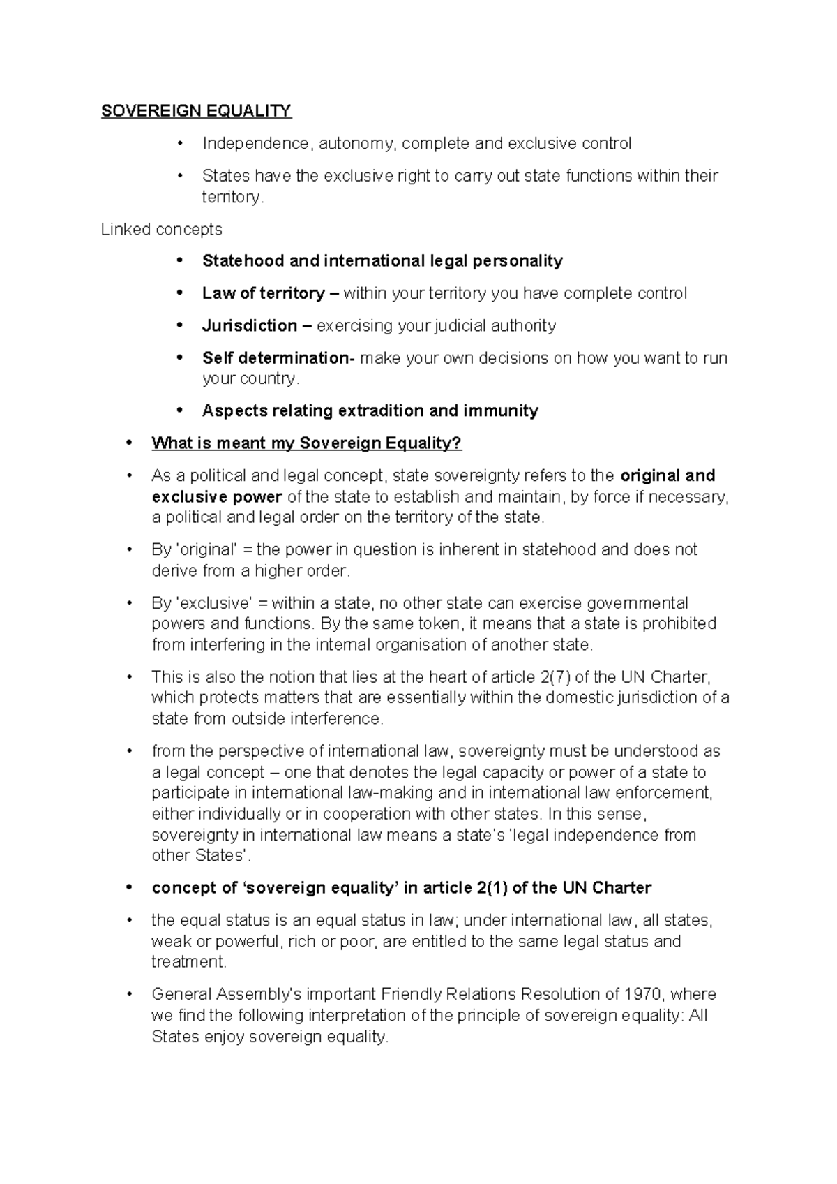 Sovereign Equality - Summary International law - SOVEREIGN EQUALITY ...