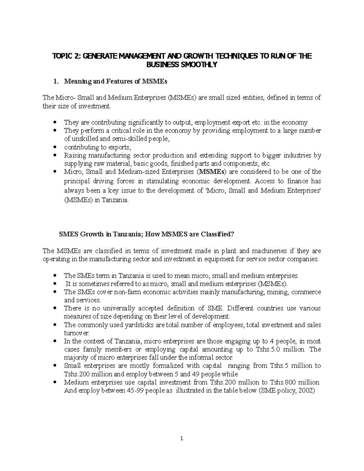 Topic 2 MSMEs-march intake - TOPIC 2 : GENERATE MANAGEMENT AND GROWTH ...