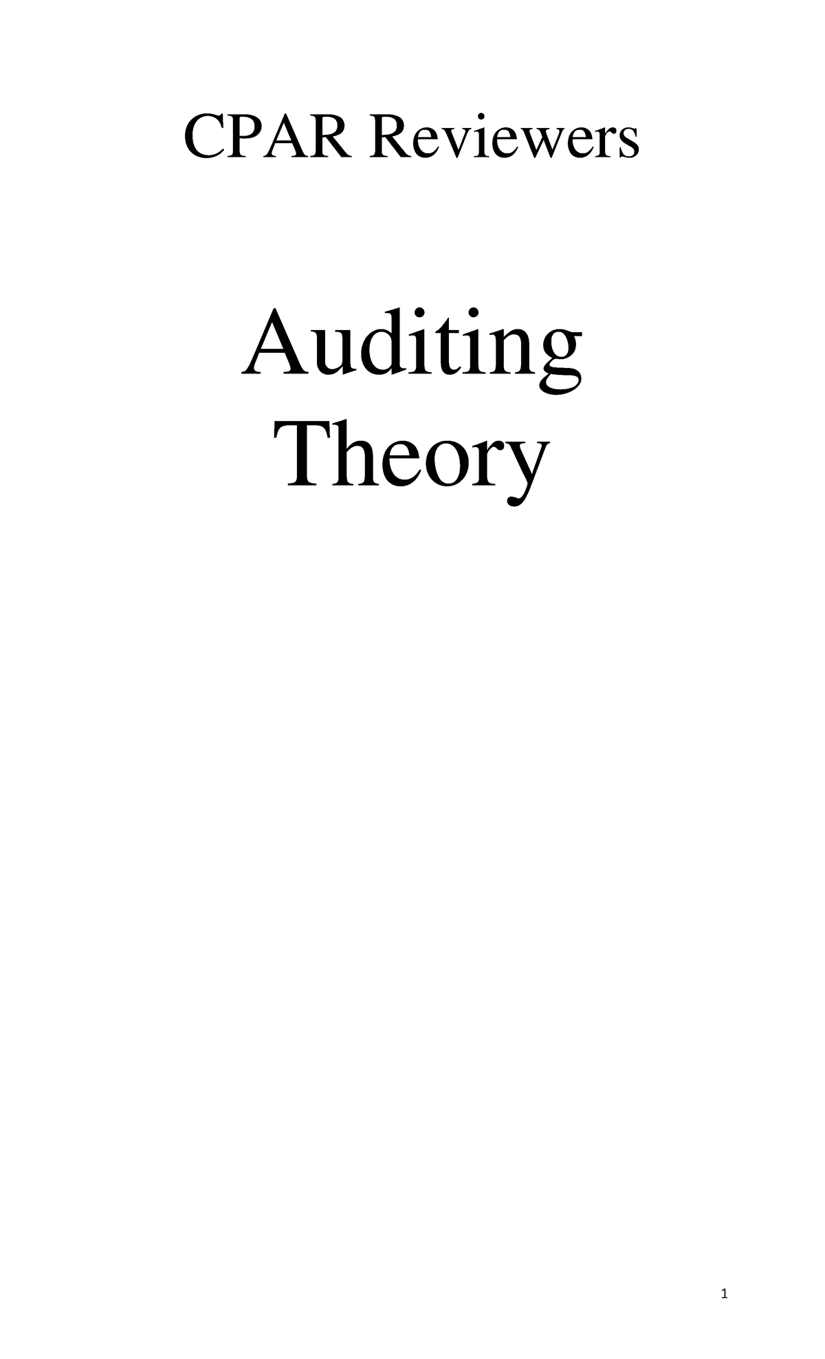 CPAR Accounting Theory - CPAR Reviewers Auditing Theory CPA REVIEW ...
