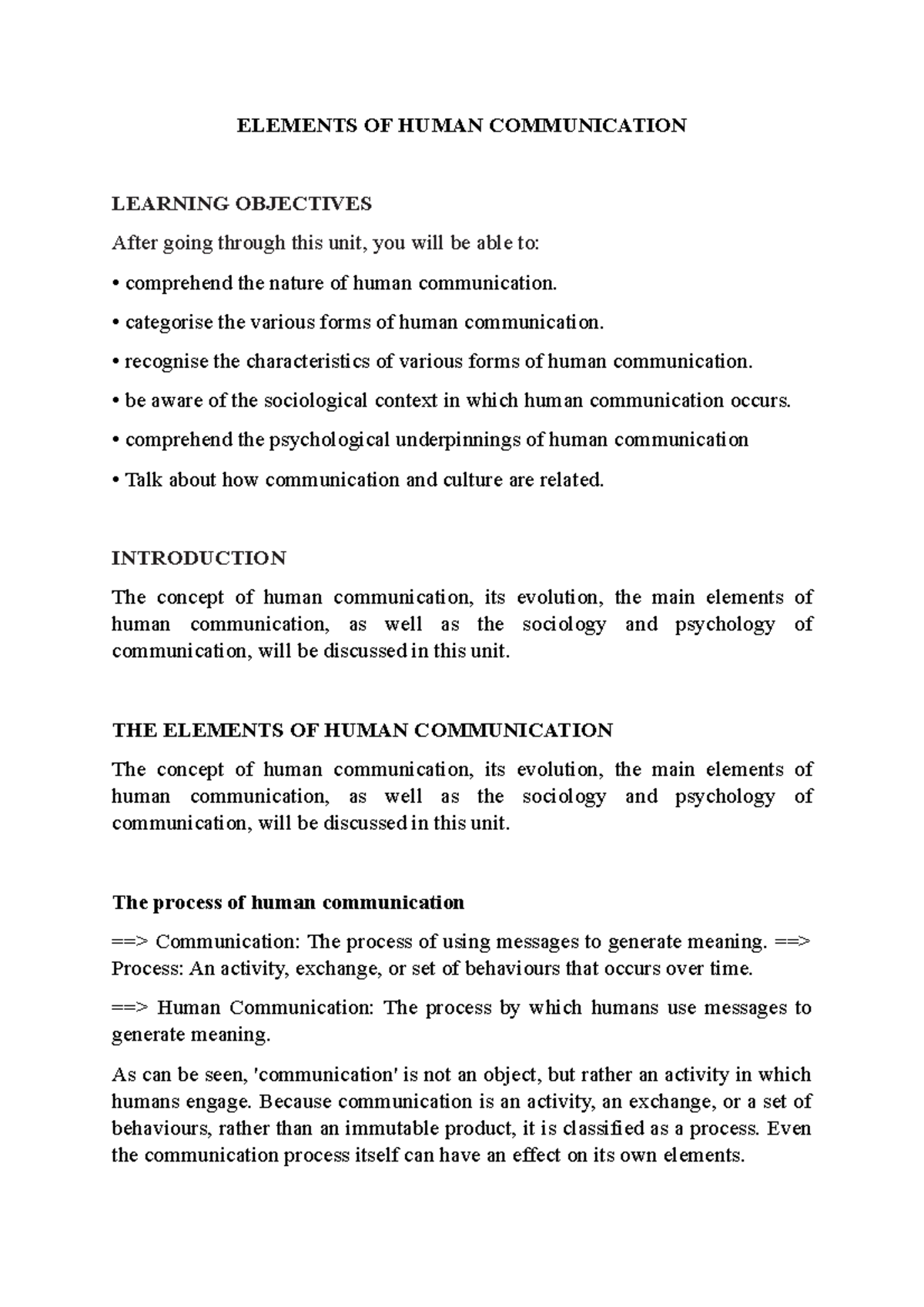 Elements OF Human Communication - ELEMENTS OF HUMAN COMMUNICATION ...