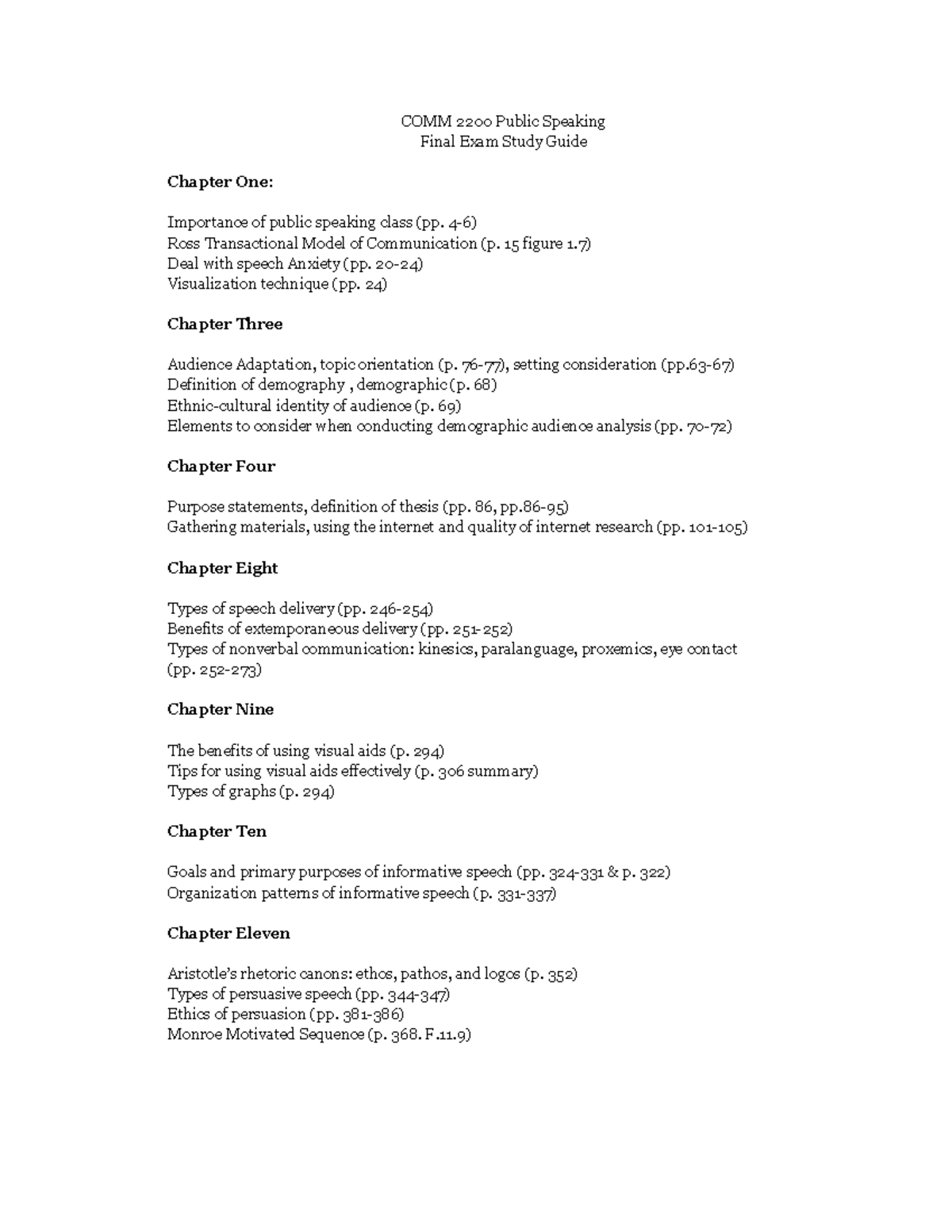 COMM 2200 Public Speaking Final Exam Study Guide Fall Semester - COMM ...