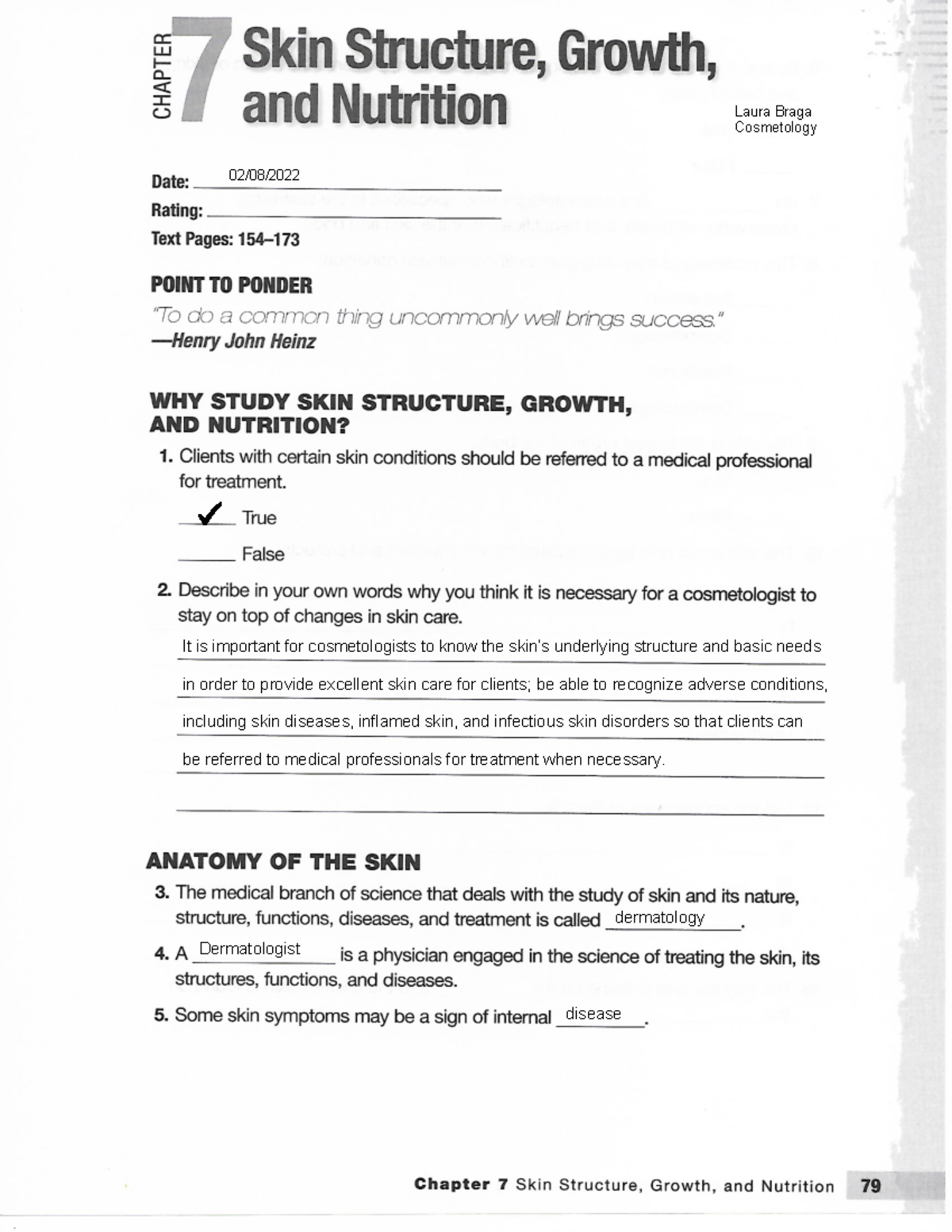 Ch 7 Skin Structure, Growth, Nutrition WB - It is important for ...