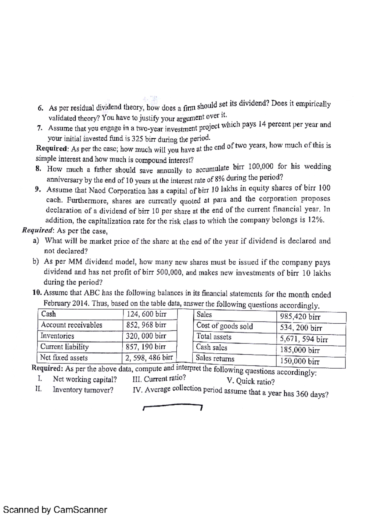 Financial mgt Group assignment for 3rd year ABVM - 6. As per residual dividend theory, how does ...