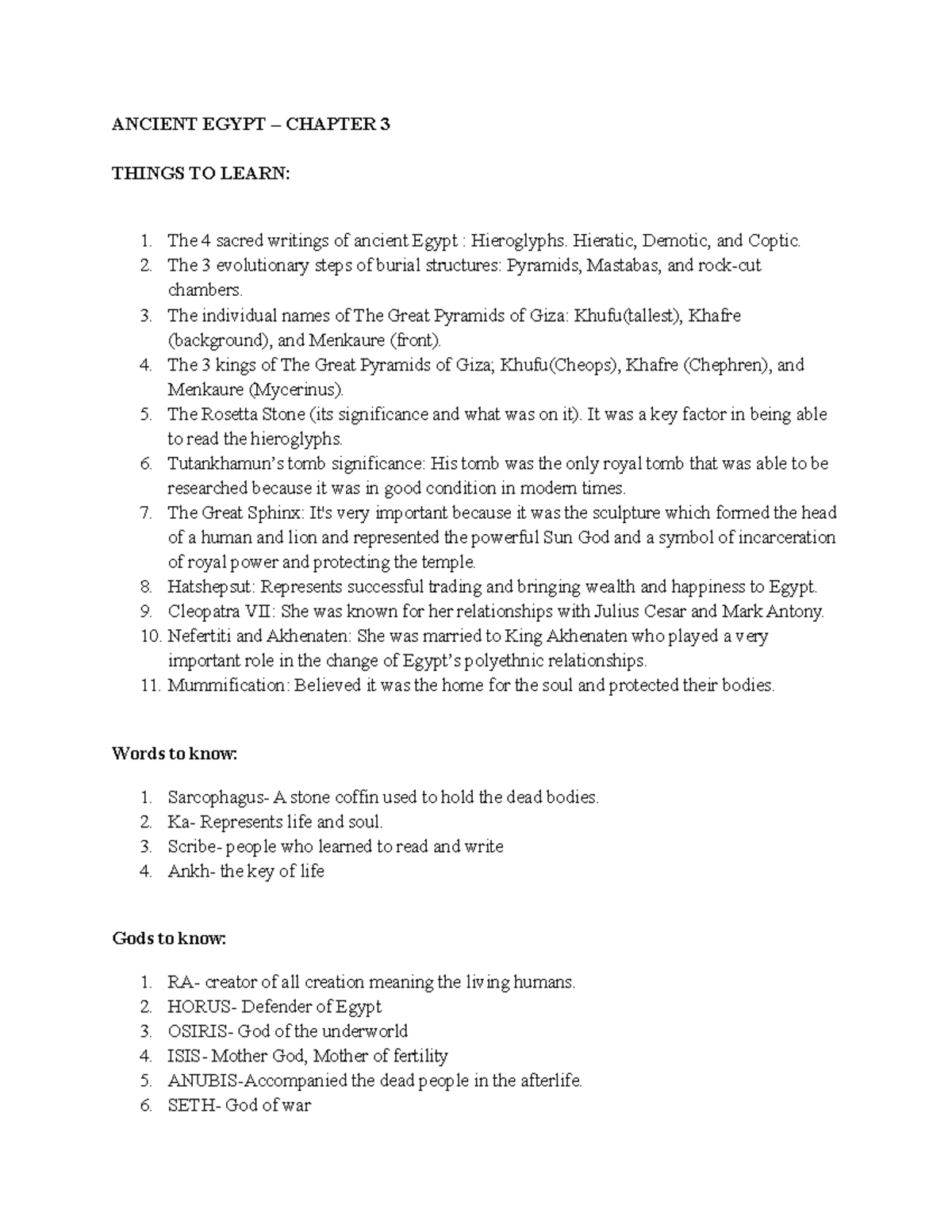 Ancient Egypt – Chapter 3 - ANCIENT EGYPT – CHAPTER 3 THINGS TO LEARN ...
