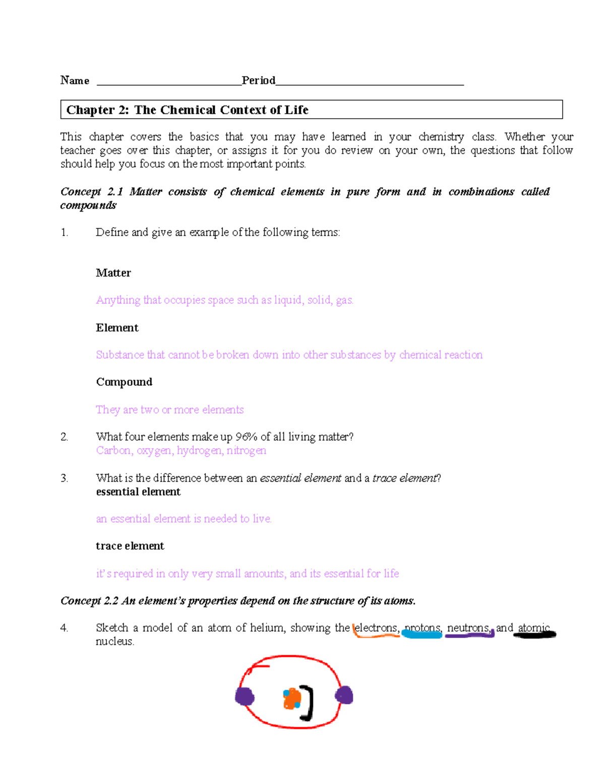 Chapter 2 Study Guide - Name Period This chapter covers the basics that ...